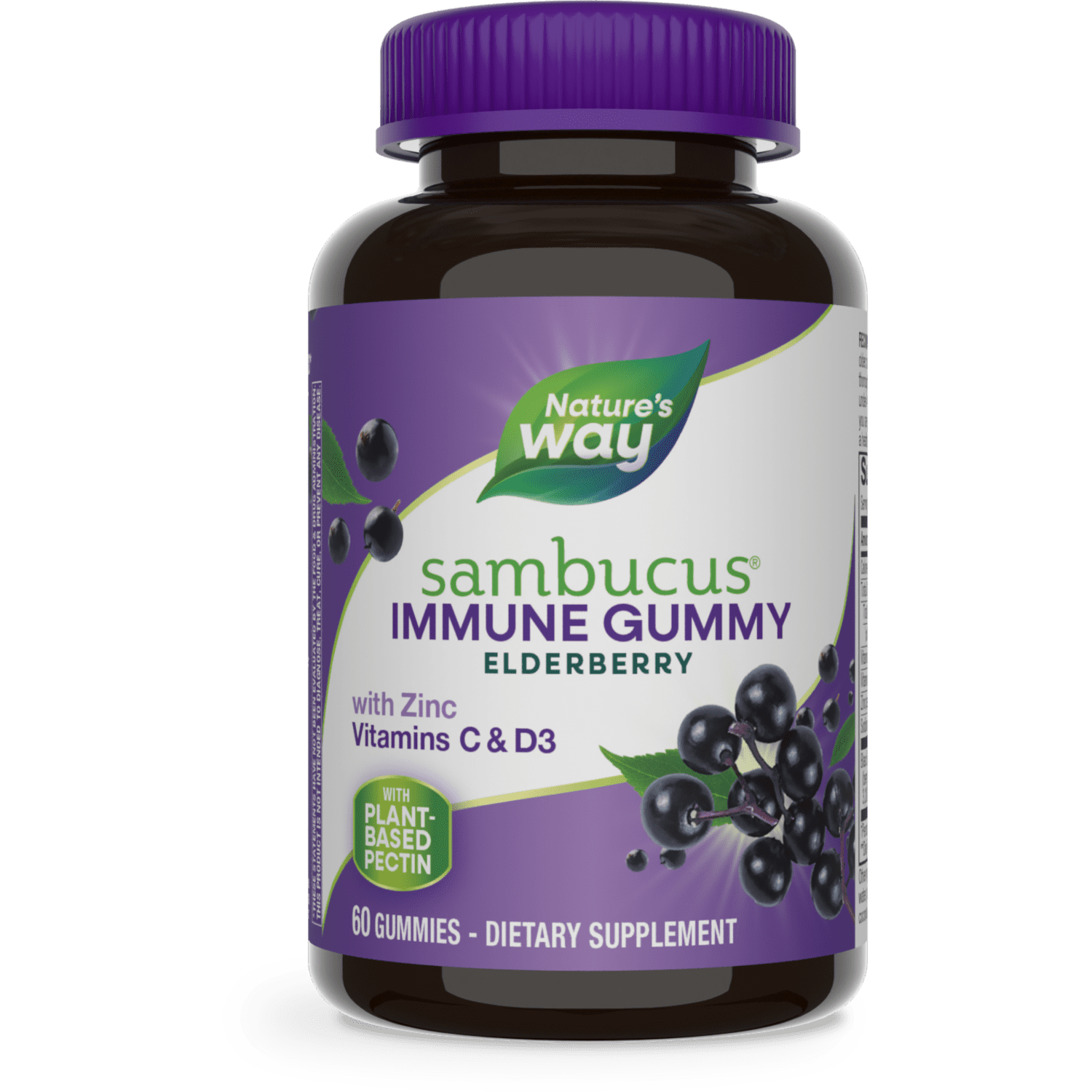 Nature's Way Sambucus Elderberry Immune Gummies, with Vitamins C, D3 ...