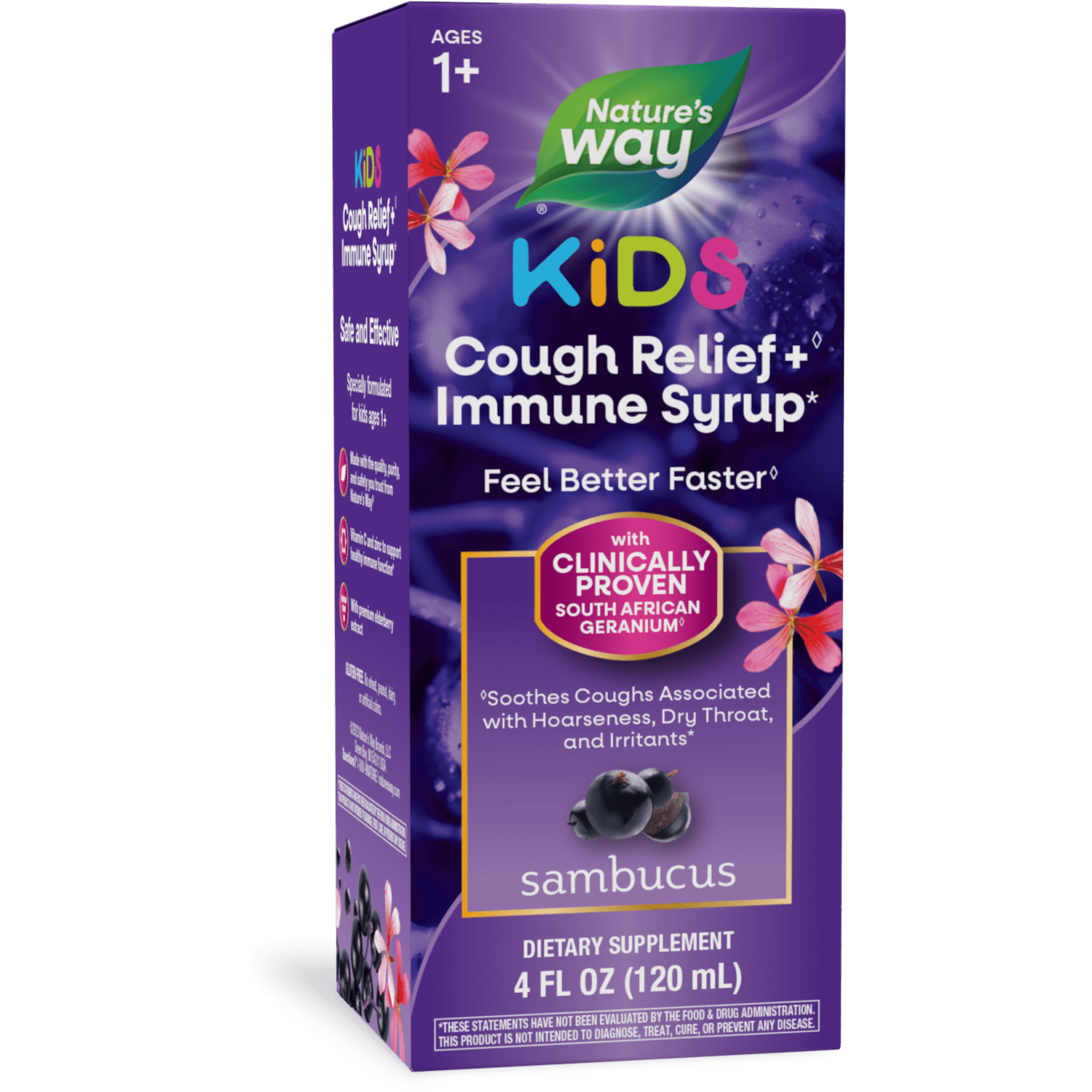 Nature's Way Sambucus Kids Cough Relief + Immune Syrup, with Elderberry ...