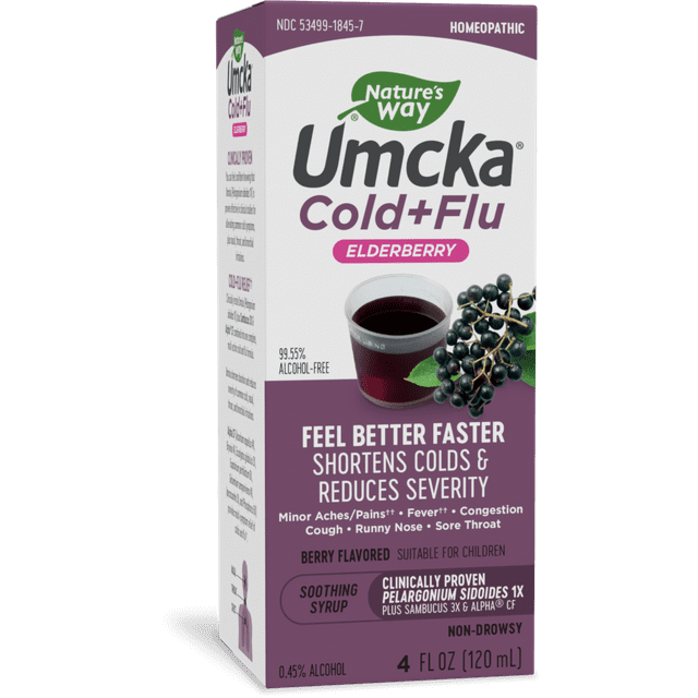 Nature's Way Umcka Cold+Flu Elderberry Syrup, Homeopathic, Shortens ...