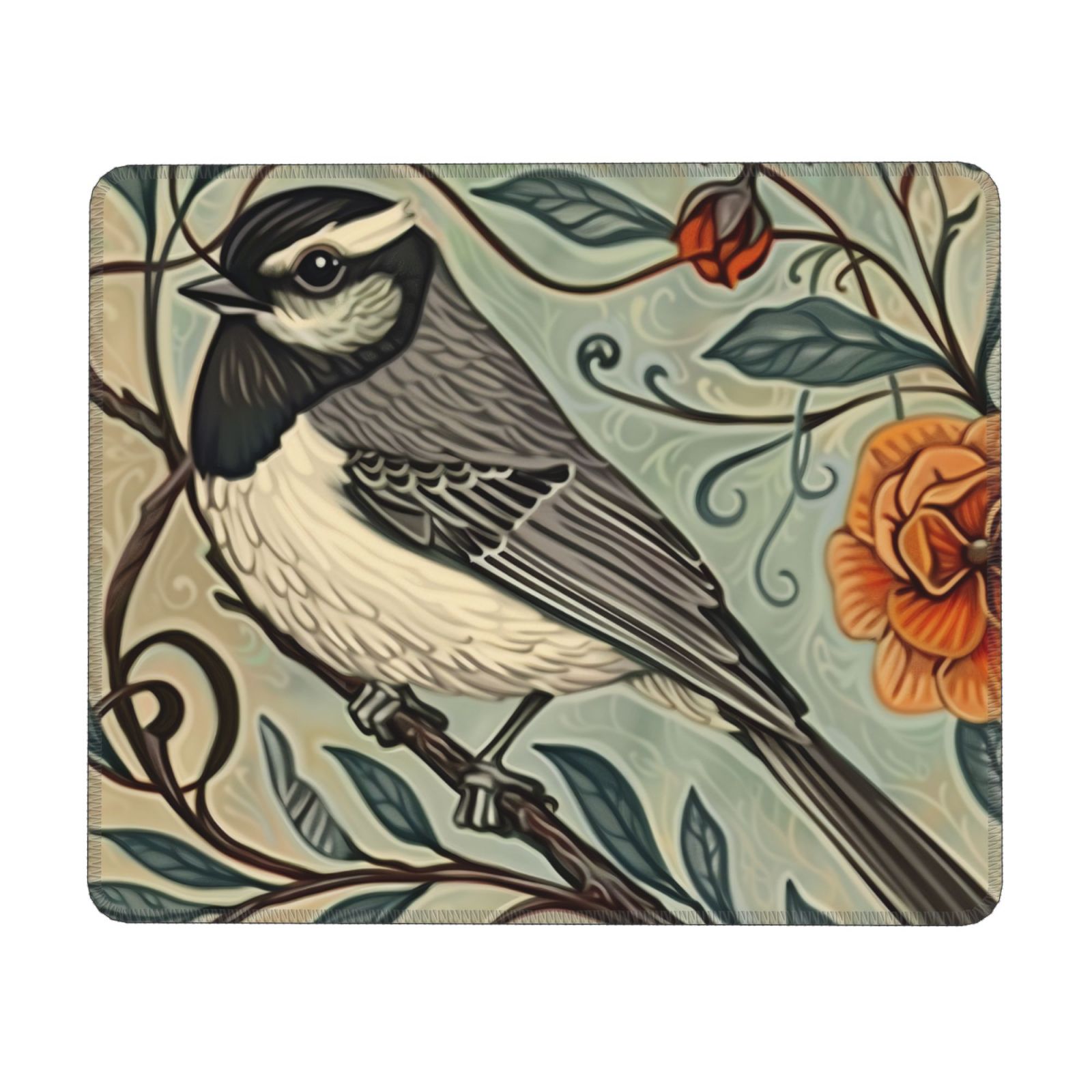Nature-themed Artwork: Bird on branch with Floral pad, portable office ...