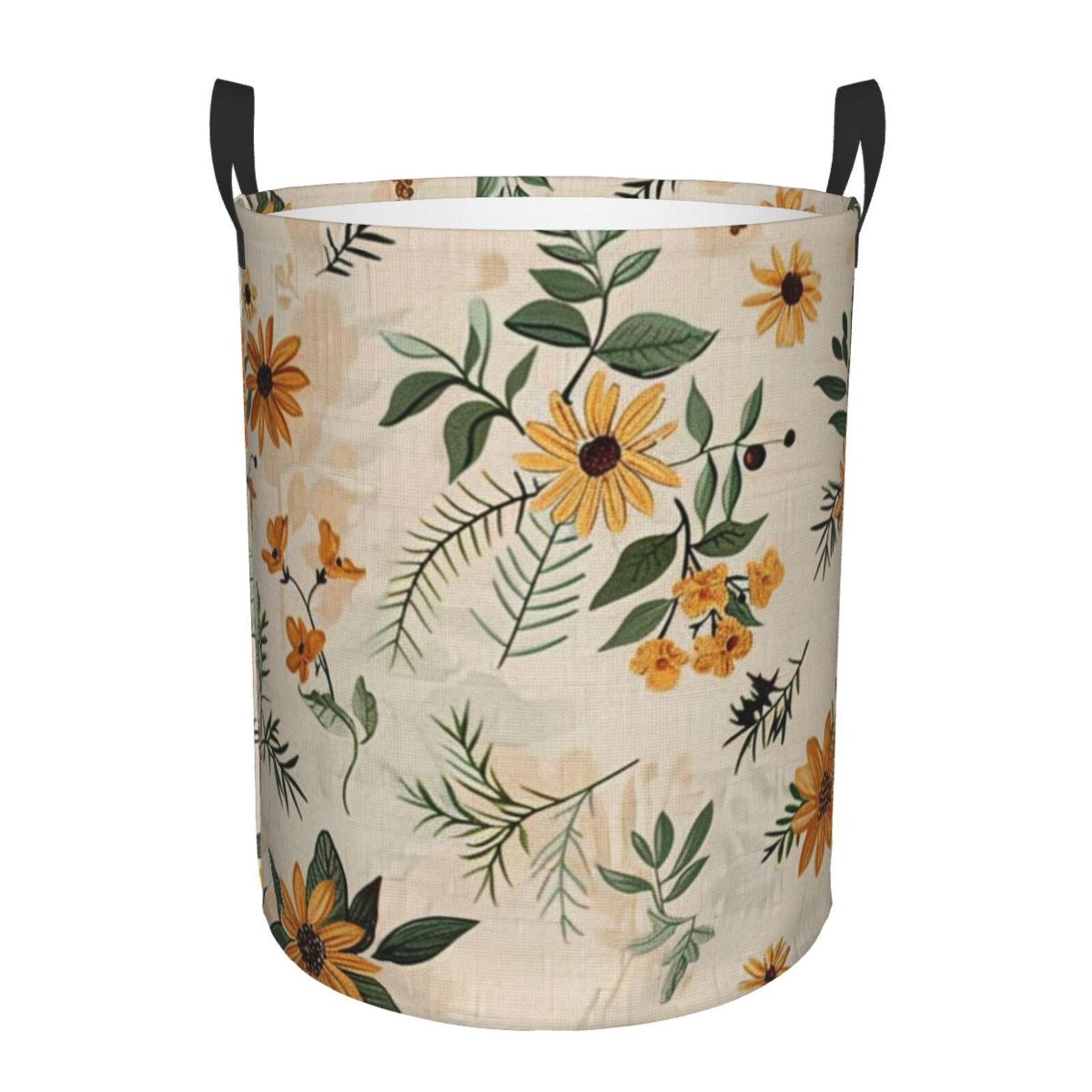 Nature-themed floral and botanical pattern Circular laundry basket ...