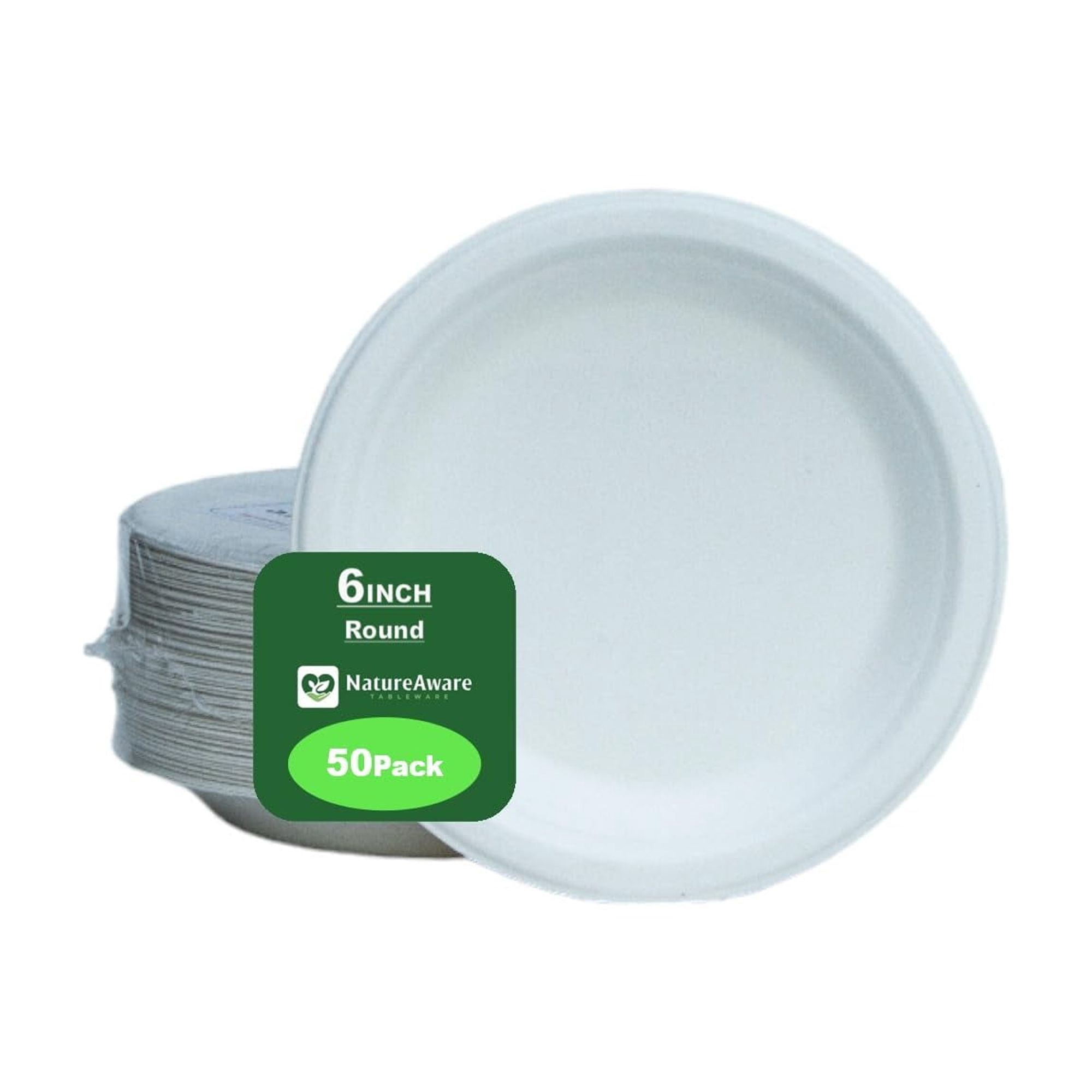 NatureAware Premium 6 Inch YPF5 Round White Paper Plates [50-Pack] -100 ...