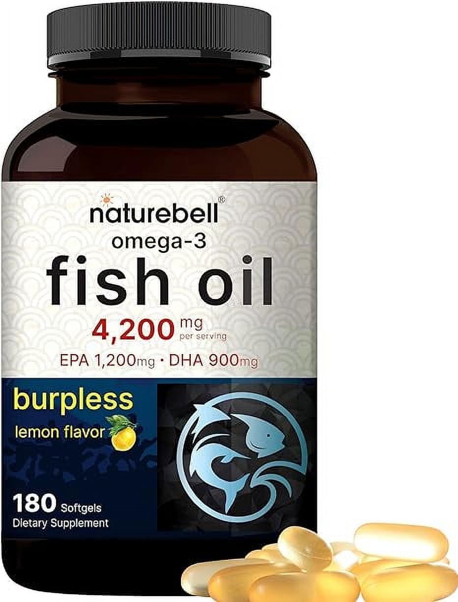 NatureBell Omega 3 Fish Oil 4,200mg, 180 Burpless Softgels, Highly ...