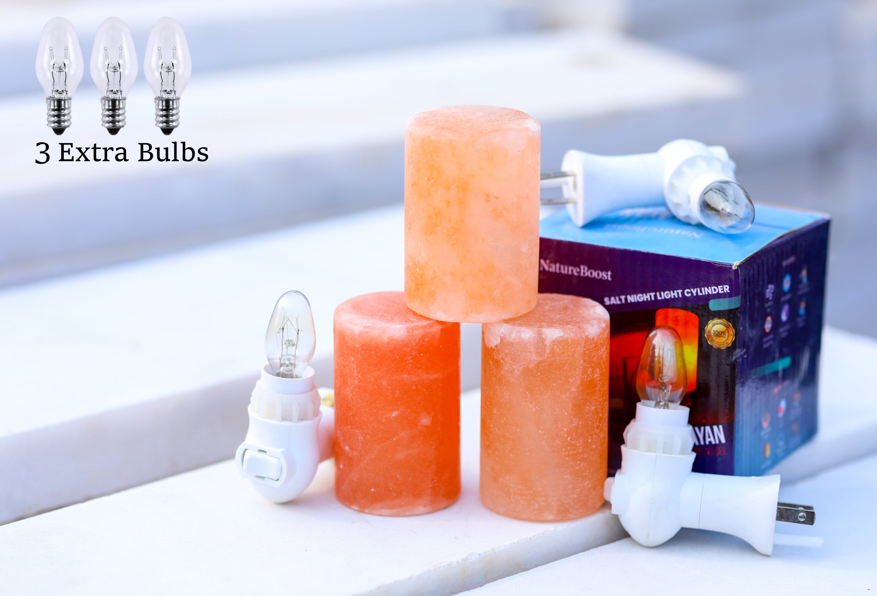 NatureBoost Himalayan Pink Salt Night Lights (3 pcs Cylinder Shape ...