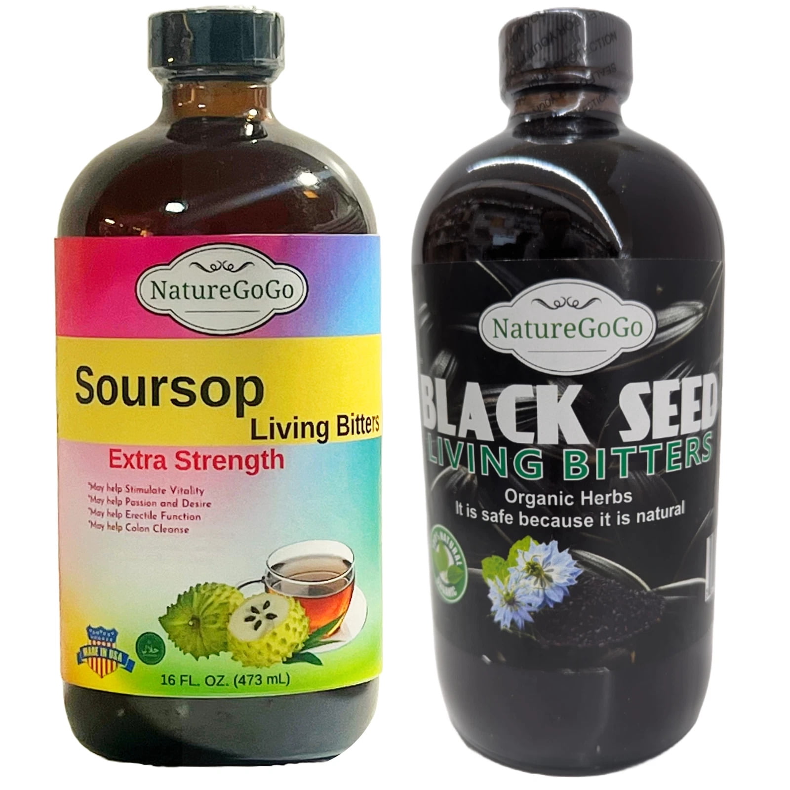 NatureGoGo Soursop Living Bitters and Black Seed Bitters Combo 16 fl oz ...