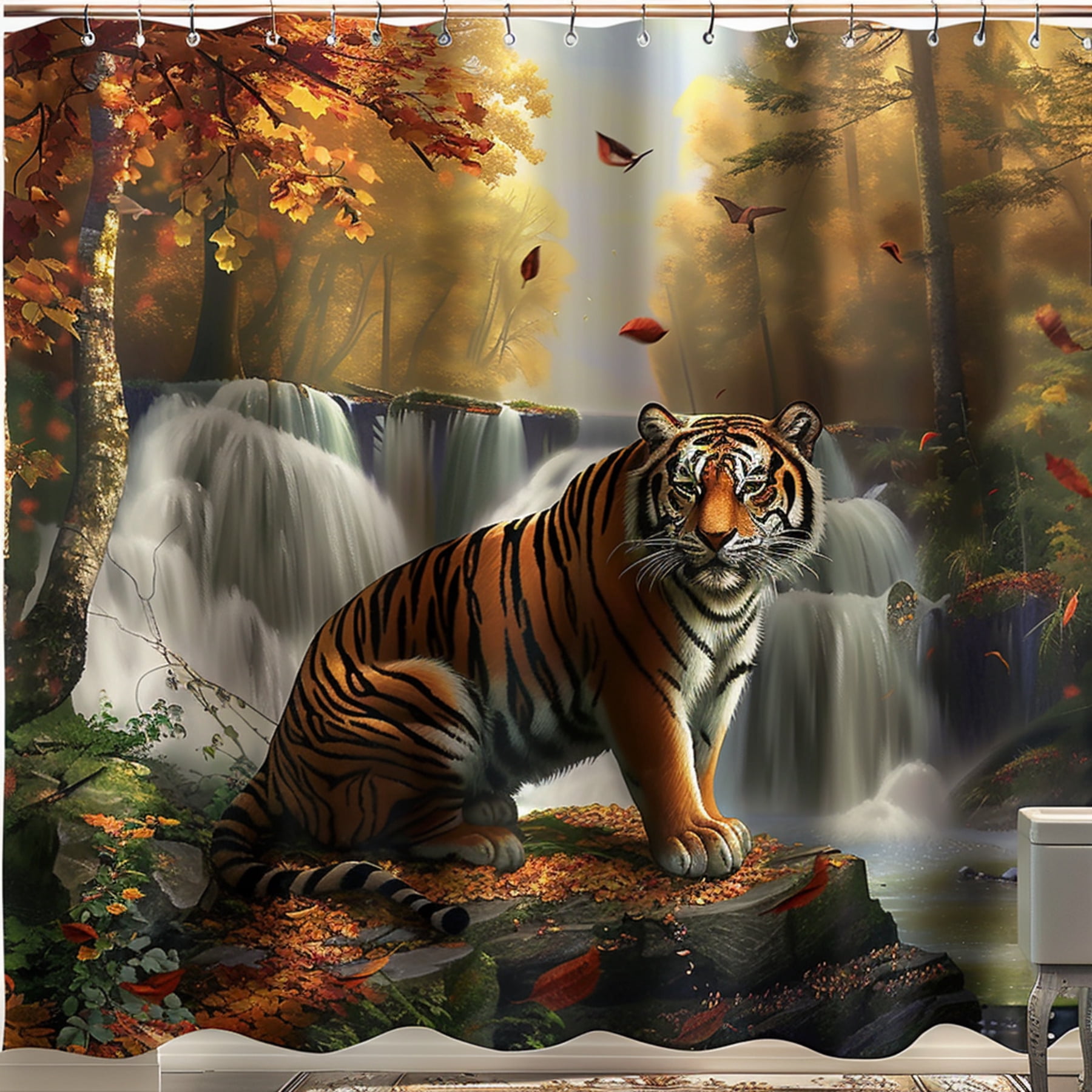 NatureInspired Tiger and Waterfall Shower Curtain for Bathroom Decor ...