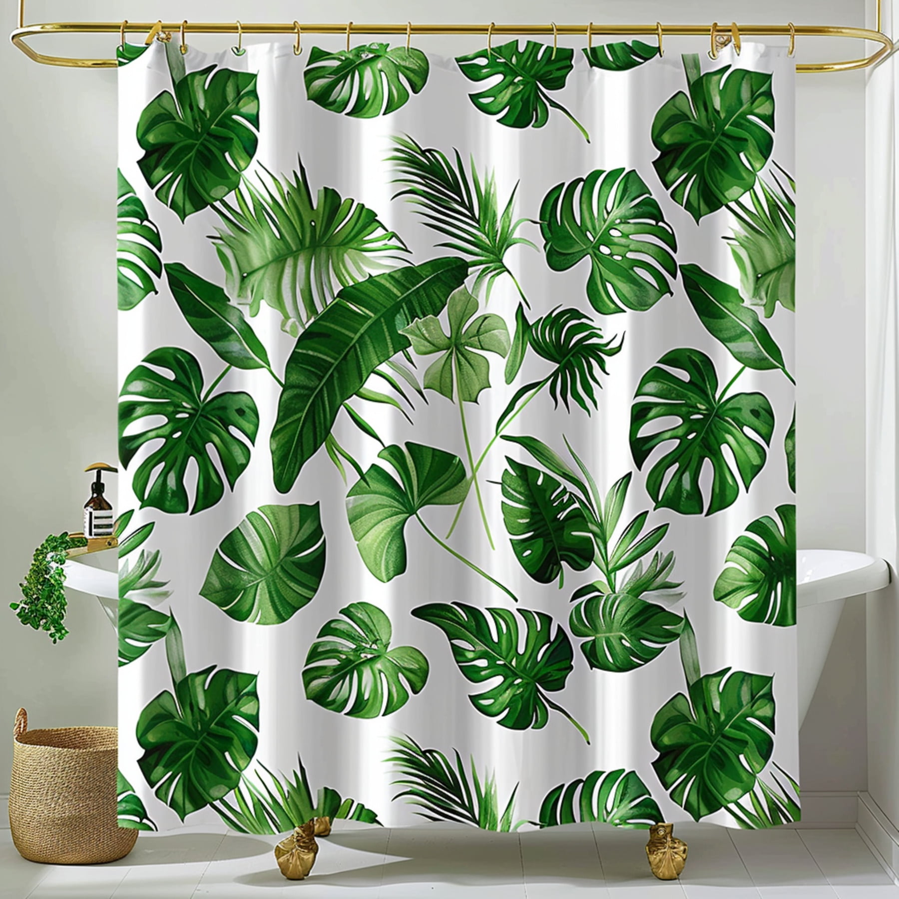 NatureInspired Tropical Rainforest Green Leaves Shower Curtain with ...