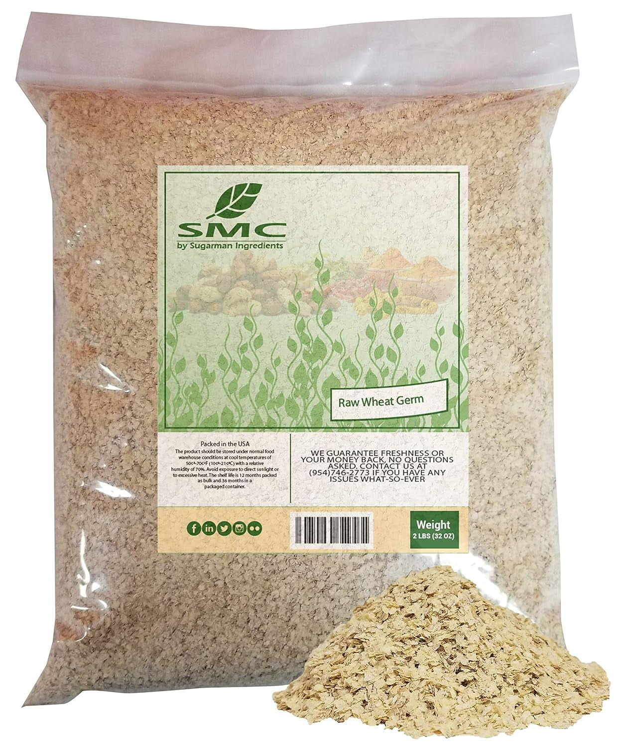 NatureJam Raw Uncooked Wheat Germ 2 Pounds Bulk Bag-32 oz Heat Sealed ...
