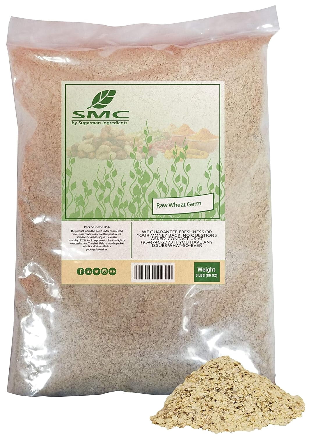 NatureJam Raw Uncooked Wheat Germ Grains 5 Pounds Bulk Bag-Heat Sealed ...