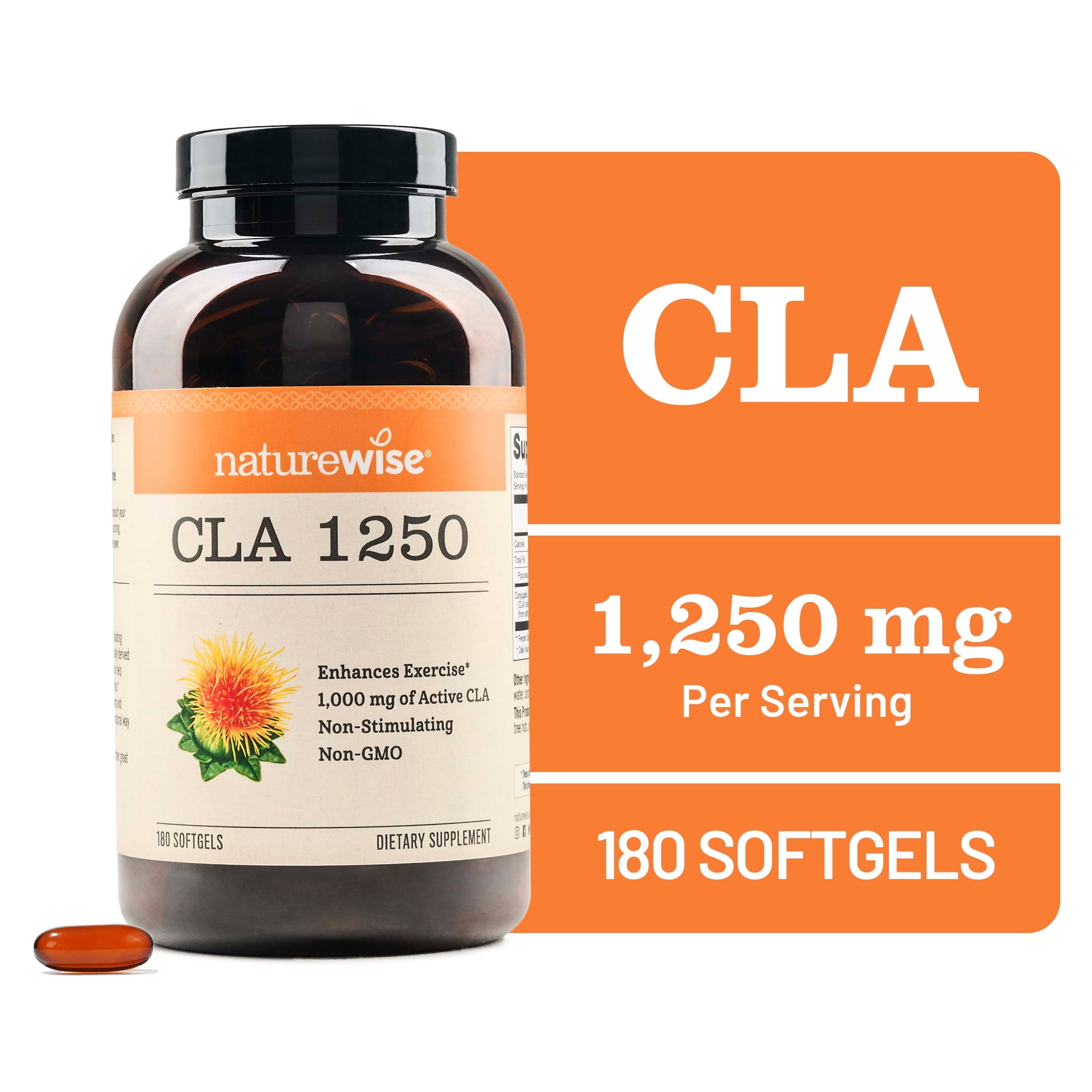 NatureWise CLA 1250 Softgels High Potency Safflower Oil Supplement for ...