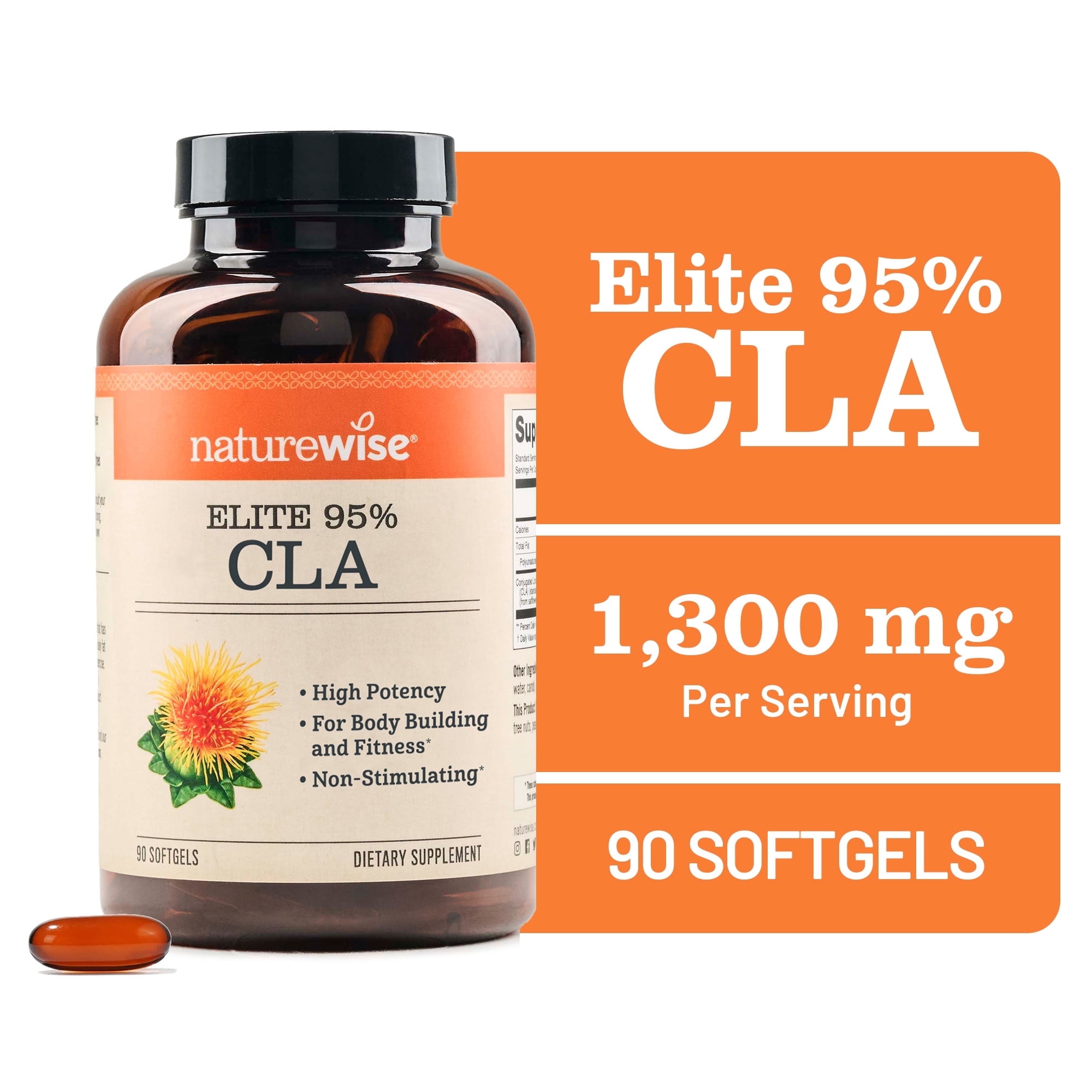 NatureWise CLA 1300 - Non-Stimulating, Non-GMO - 90 Softgels[30-Day ...