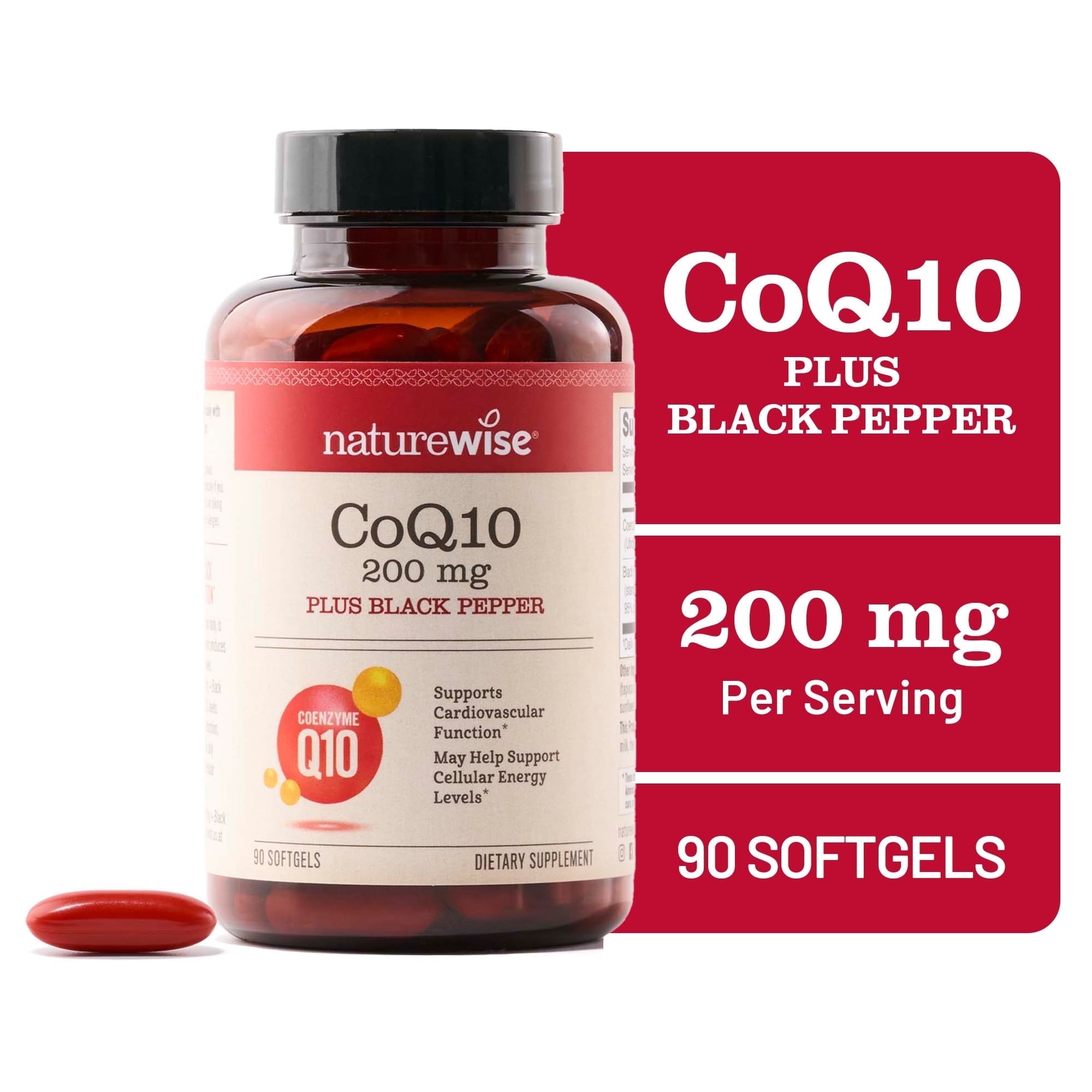 NatureWise CoQ10 200mg + Black Pepper, High Absorption - 90 Softgels[90-Day Supply] - Walmart.com