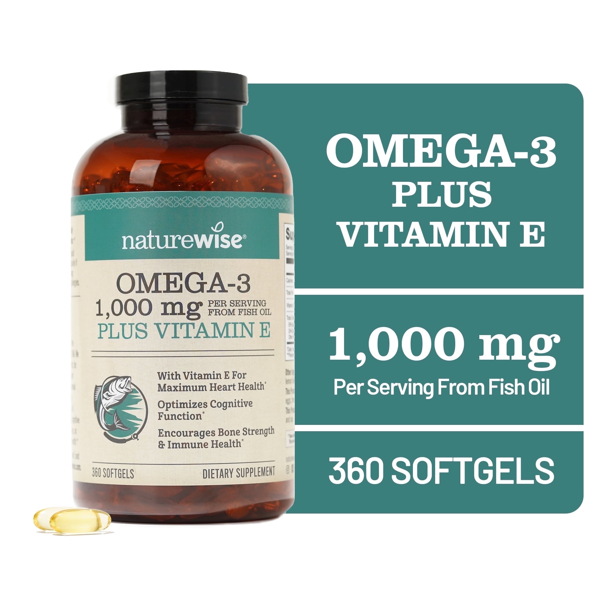 NatureWise Omega 3 Fish Oil Supplement, 1000mg with Vitamin E, 360 ...