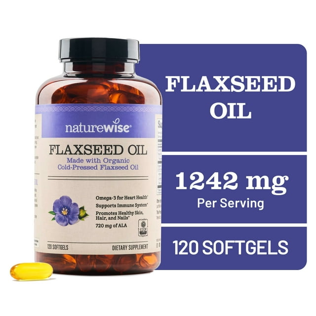 NatureWise Organic Flaxseed Oil Supplement, 1200mg Softgels, Omega 3 6 ...