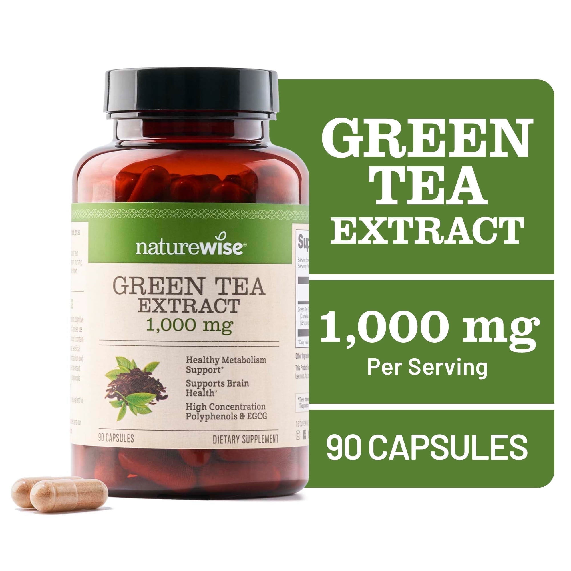 NatureWise Green Tea Extract 1000 mg - Vegan, Non-GMO - 90 Capsules[45 ...