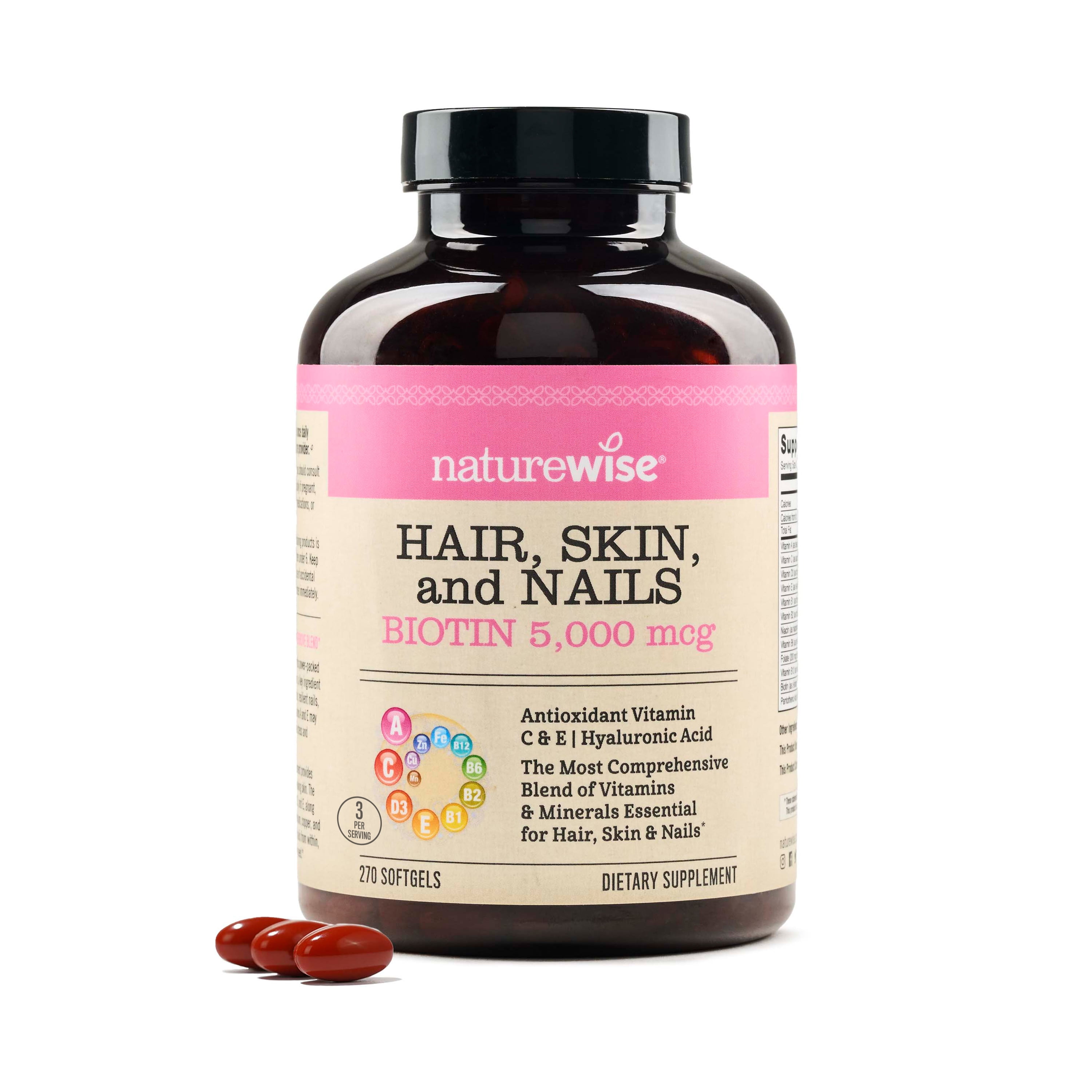 NatureWise Hair Skin and Nails Vitamin, Biotin 5000mcg w/Hyaluronic ...