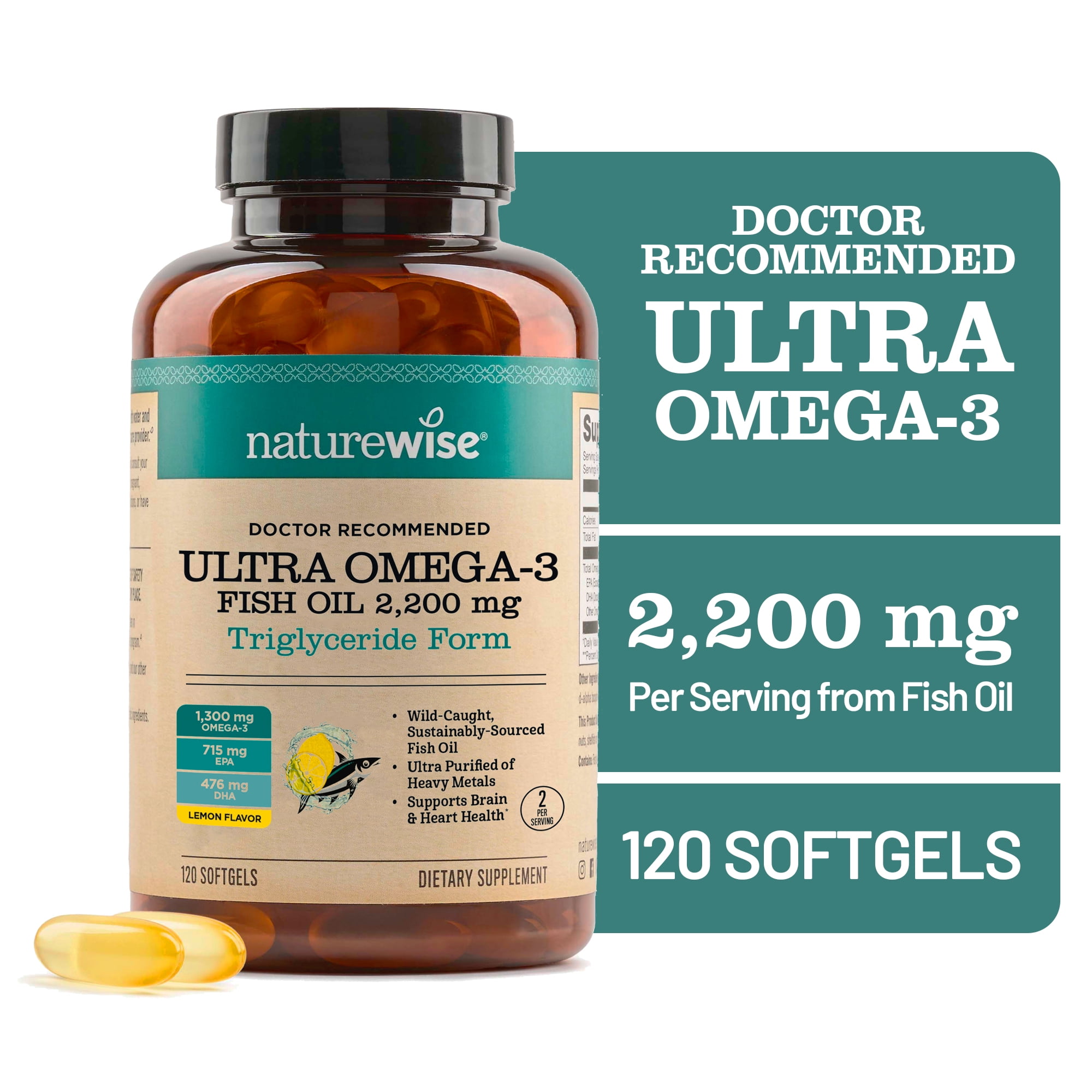 NatureWise Ultra Omega 3 Fish Oil 2200 mg - TG Form - 120 Softgels[60-Day Supply] - Walmart.com