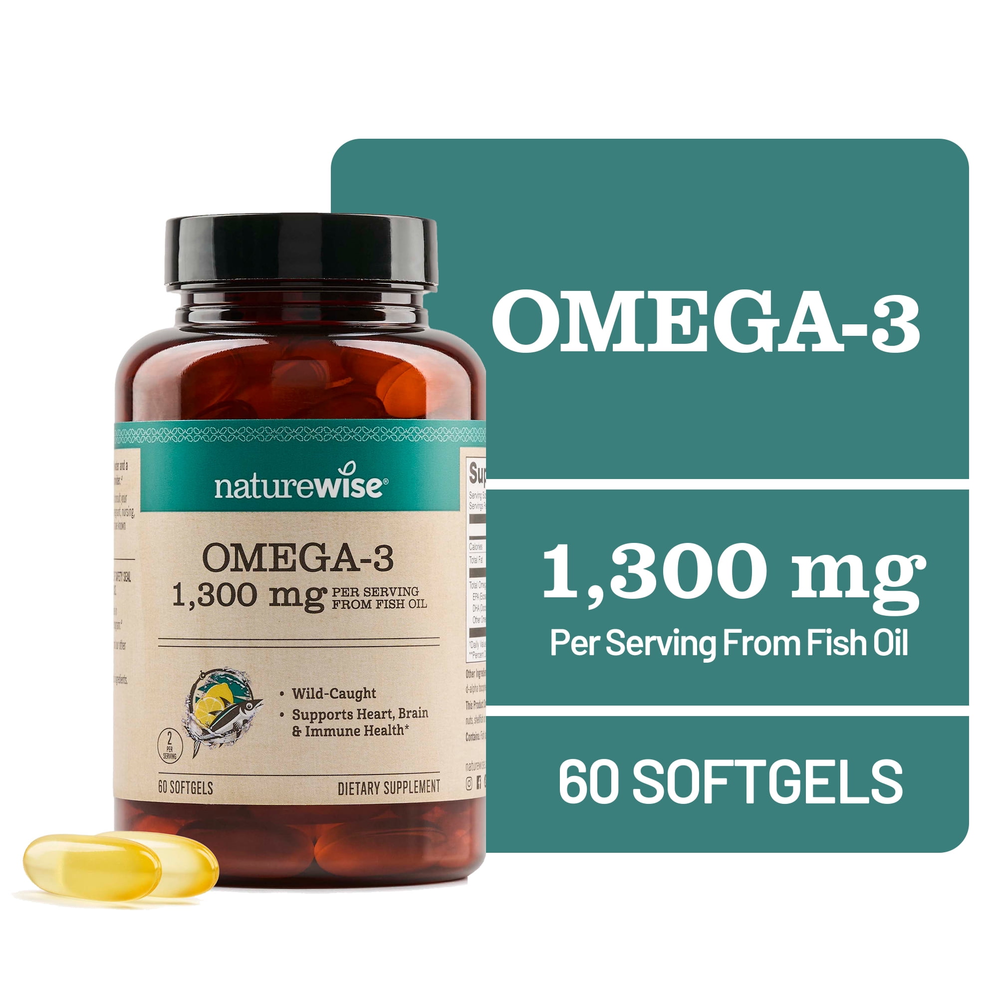 NatureWise High Potency Omega 3 1300 mg from Wild-Caught Fish Oil with ...