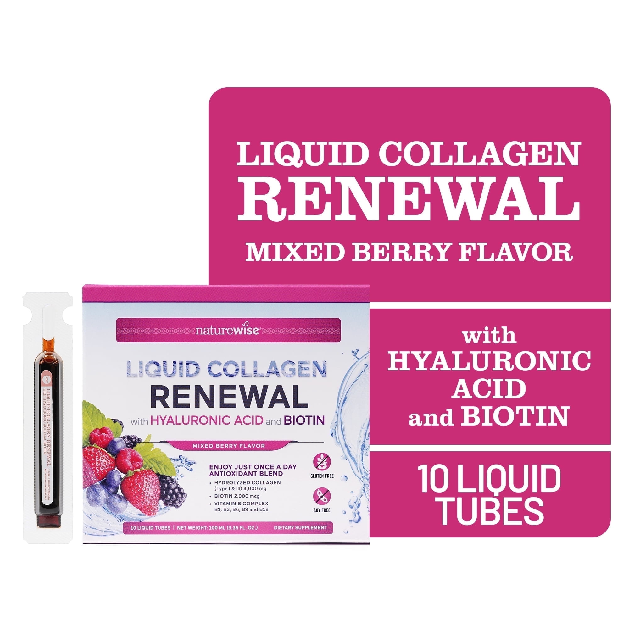 NatureWise Hydrolyzed Liquid Collagen + Biotin + Vitamins - 10 Tubes[10-Day Supply] - Walmart.com