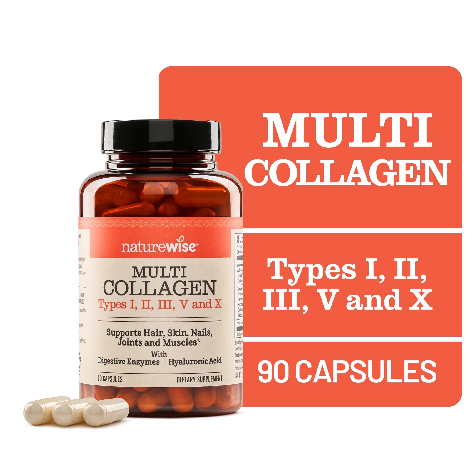 NatureWise Multi Collagen Peptides Pills + Hyaluronic Acid - 90 ...