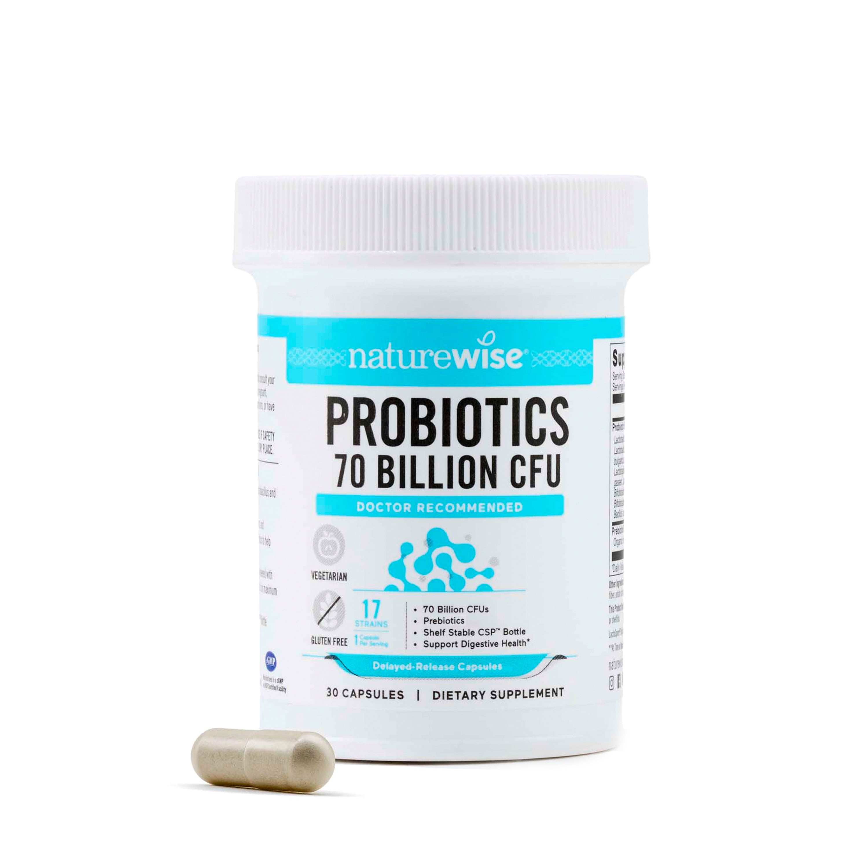 NatureWise Probiotics 70 Billion CFU + Organic Prebiotics - 30 Capsules ...