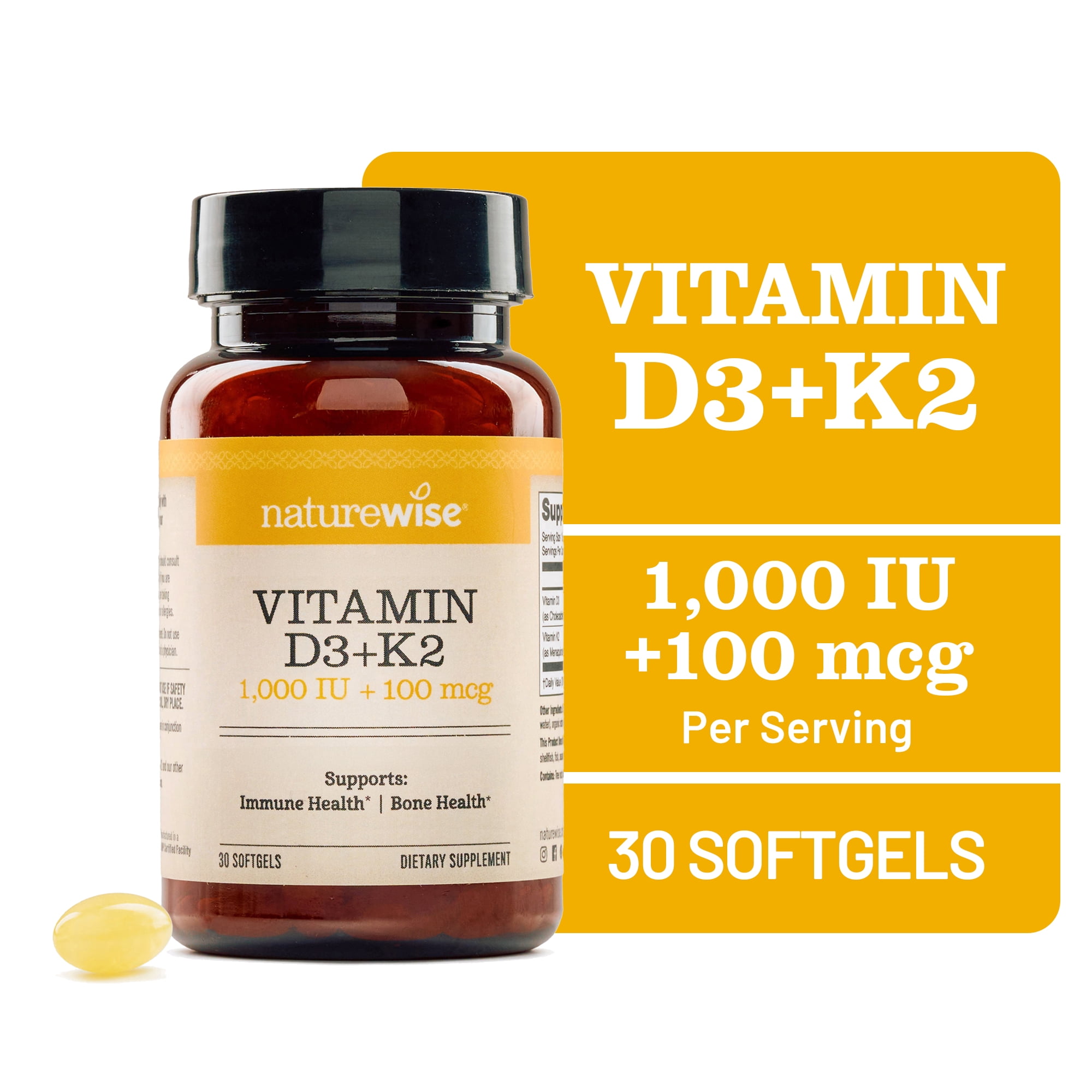 NatureWise Vitamin D3 1000IU + K2 (MK7) Coconut Oil - Non-GMO - 30 Softgels[30-Day Supply ...