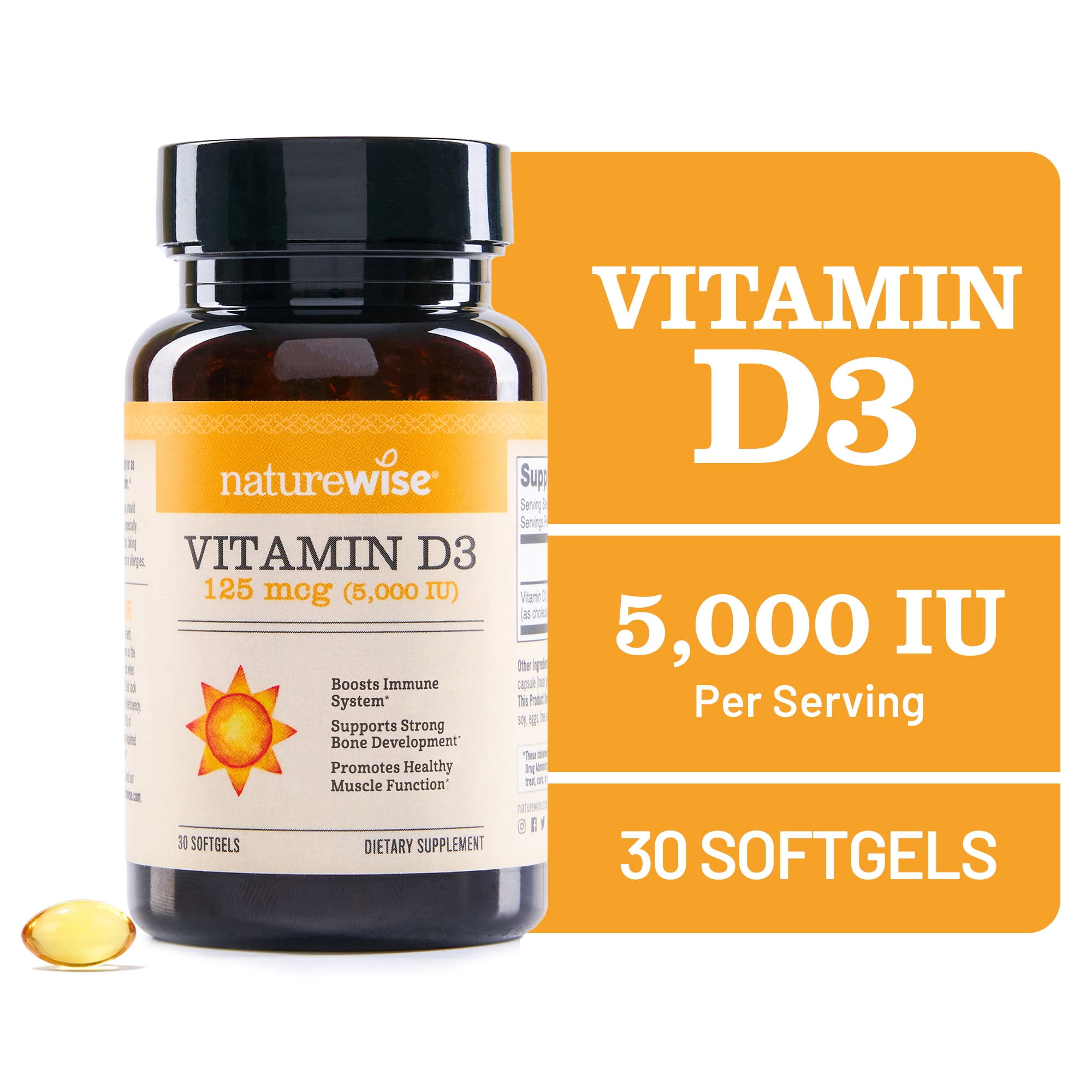 NatureWise Vitamin D3 5000iu (125 mcg) Healthy Muscle Function, and Immune Support, Non-GMO ...