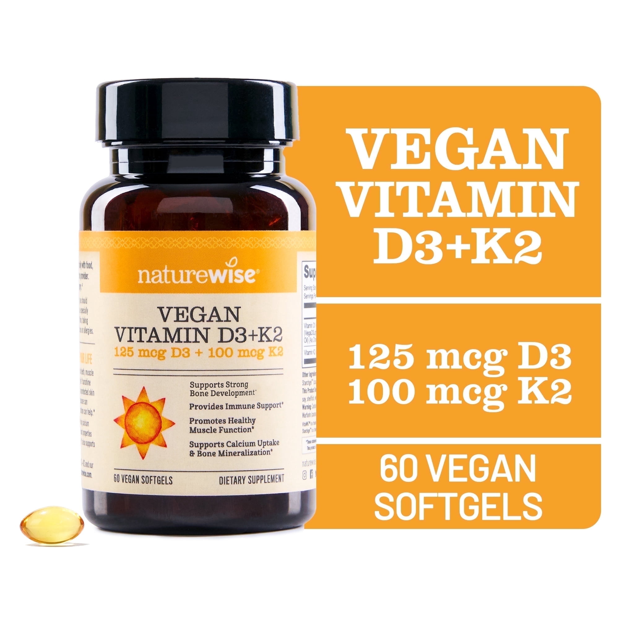 NatureWise Vegan Vitamin D3 5000IU + K2 Organic Olive Oil - 60 Softgels ...