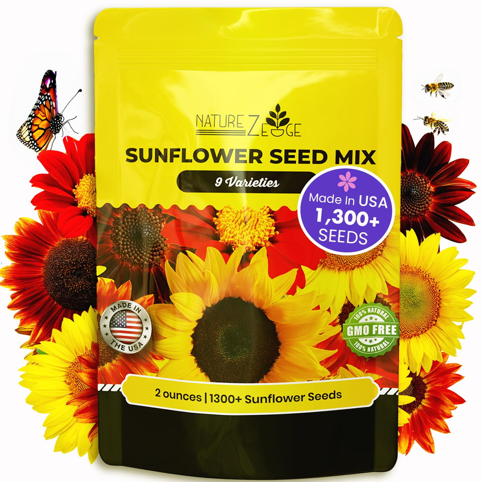 NatureZ Edge 1300+ Sunflower Seeds Garden SMRVariety Pack, Bulk Sunflower Seeds for Planting ...