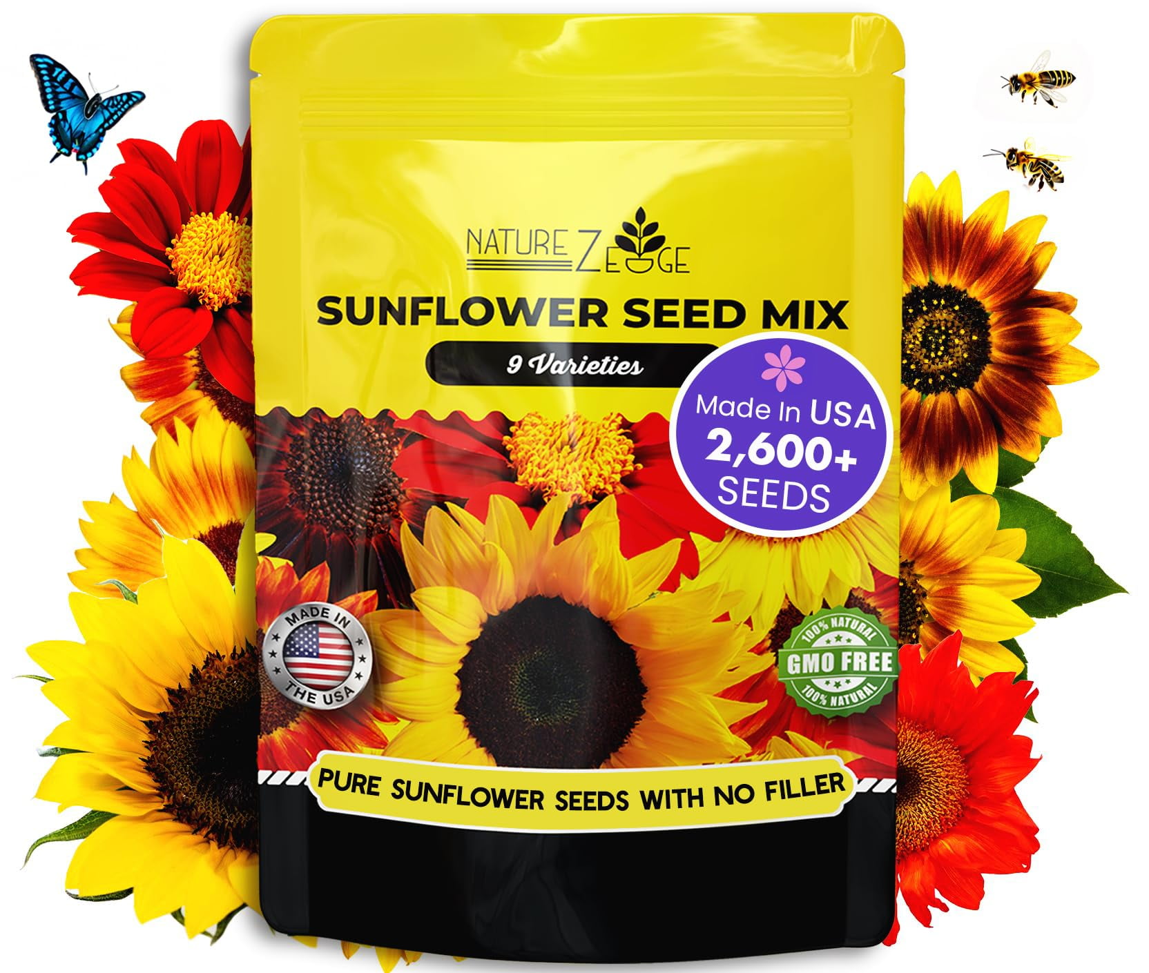NatureZ Edge 2600+ SCH4 Sunflower Seeds for Planting Bulk Pack, Get More Sunflower Seeds to ...