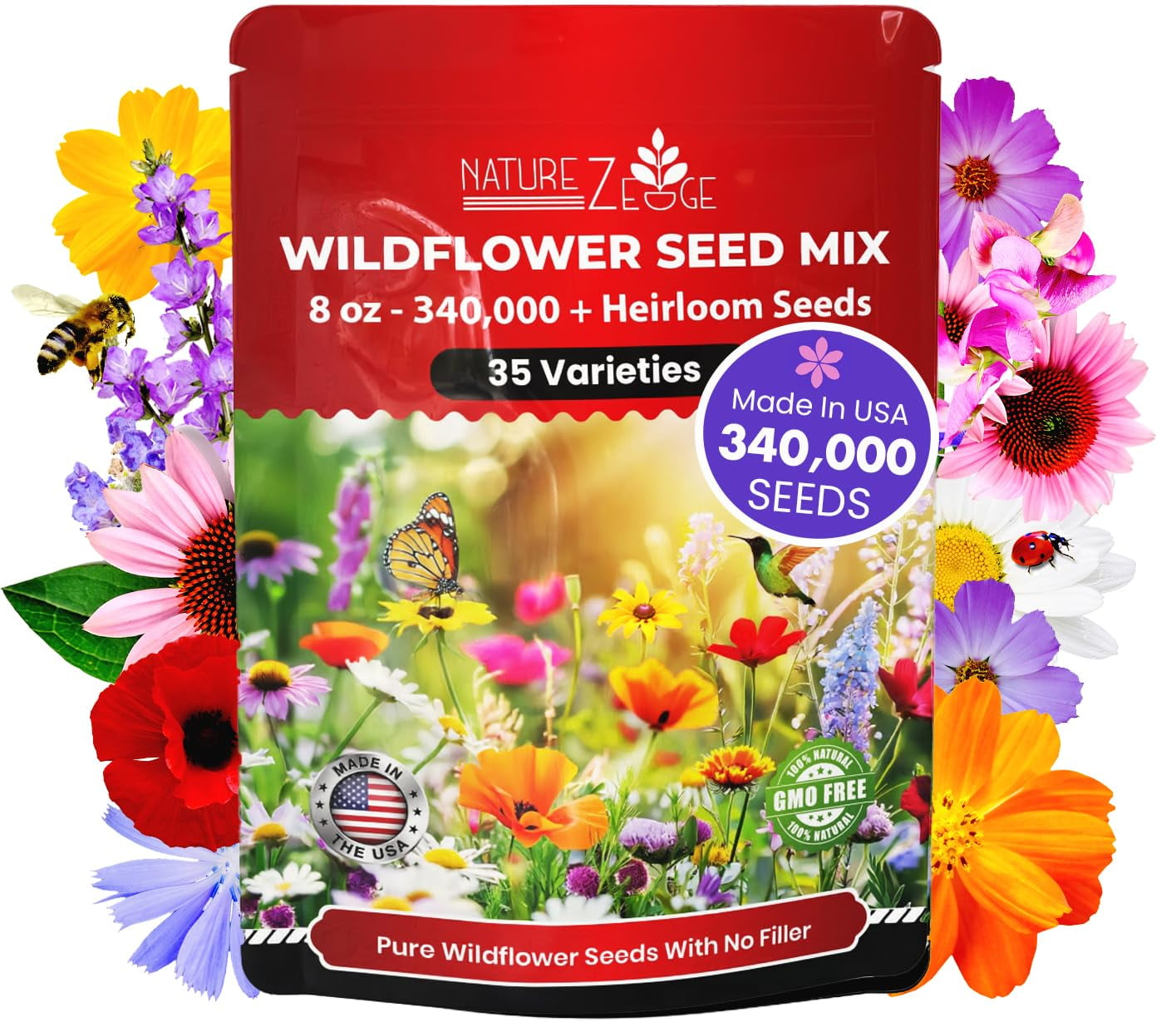 NatureZ Edge Wildflower PresNok Seeds, 1/2 lb, 340,000 Seed, 35 Variety ...