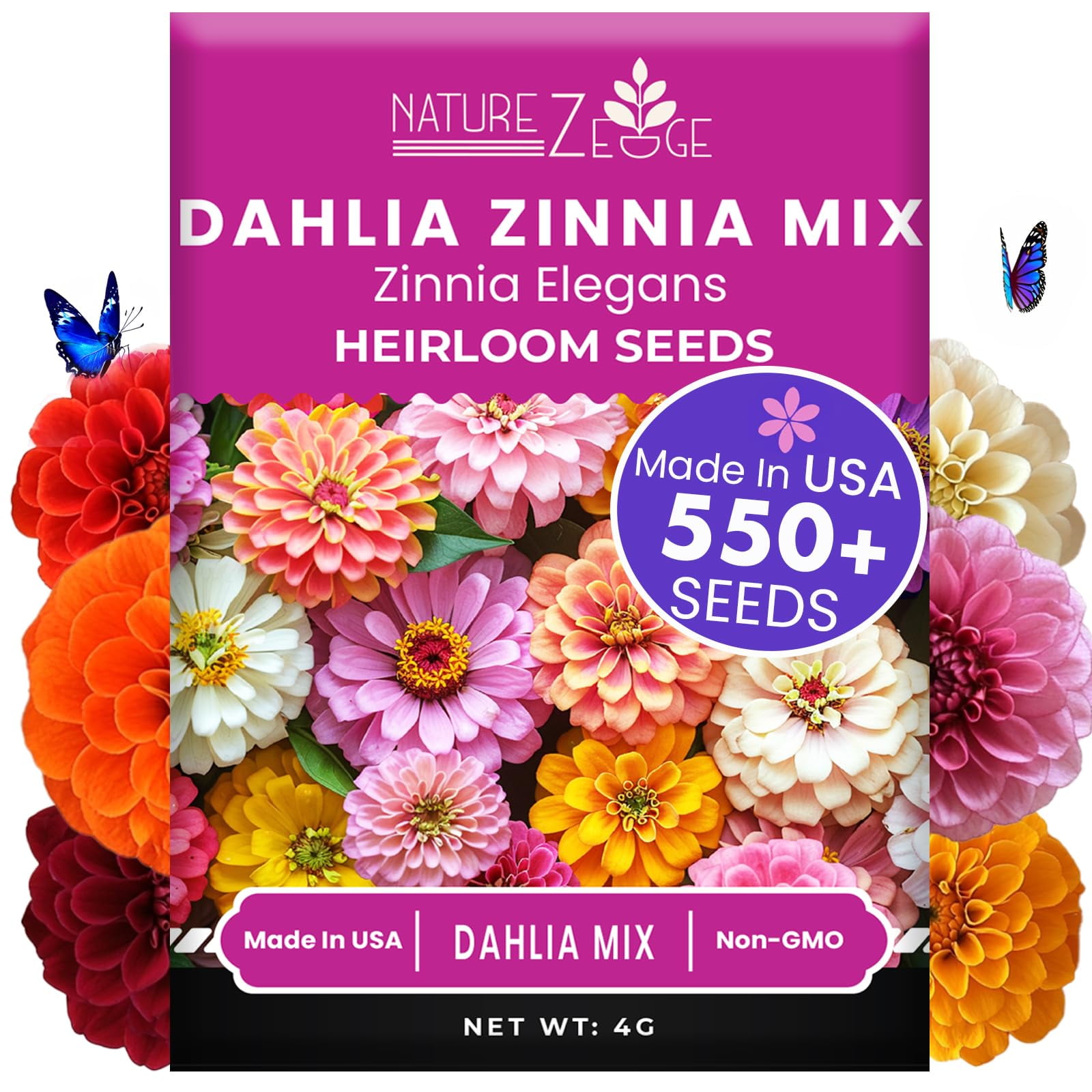 NatureZ Edge Zinnia Seeds HMF23 for 2025 Planting Outdoors, Over 550 Flower Seeds, 4g, Non GMO ...