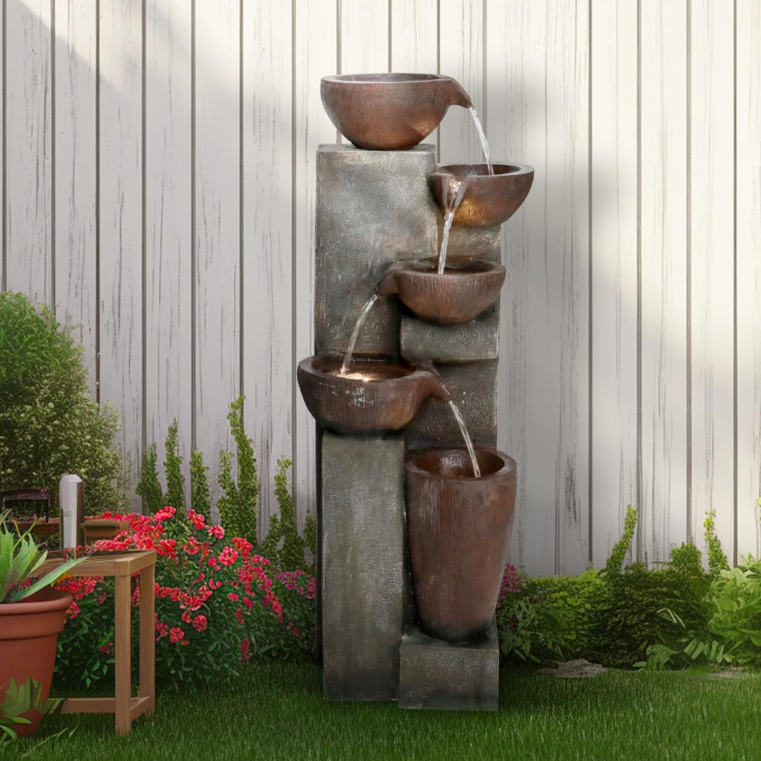 Naturefalls 39.7" H Water Fountains with LED Lights, 5-Tier Outdoor ...