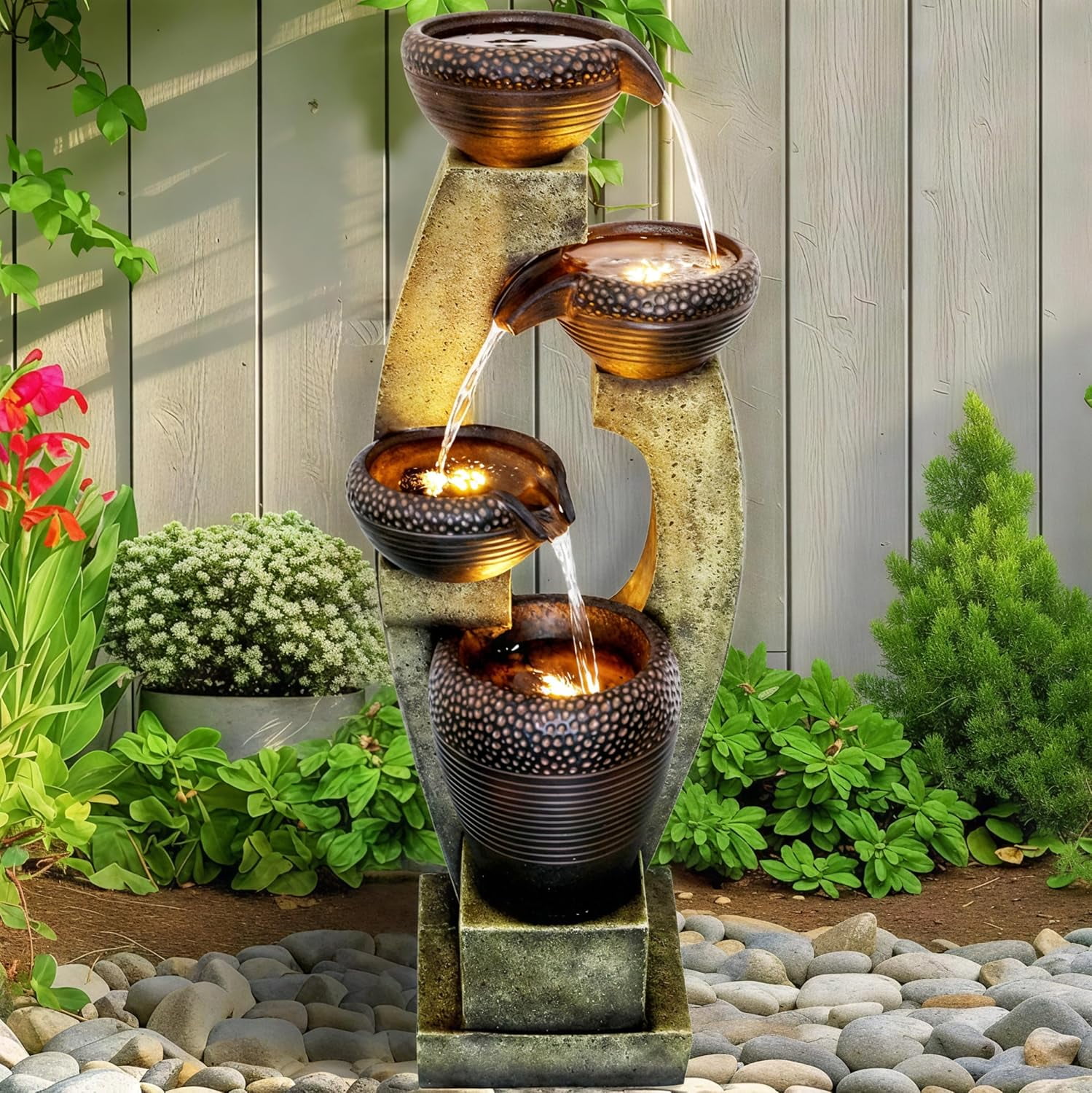 Naturefalls 40” H Modern Outdoor Fountain - 4 Crocks Outdoor Garden ...
