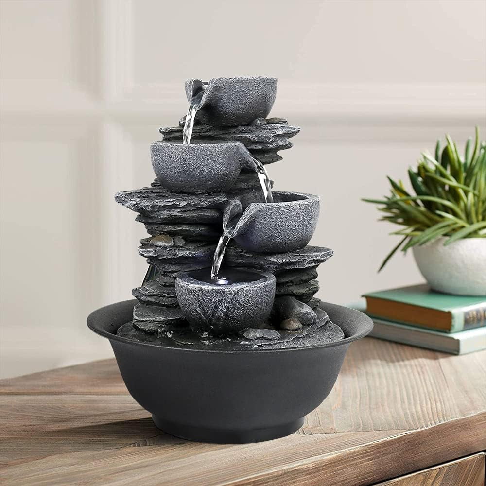 Naturefalls Indoor Tabletop Water Fountain 10.6inch, 4-Tier Poly-Resin ...