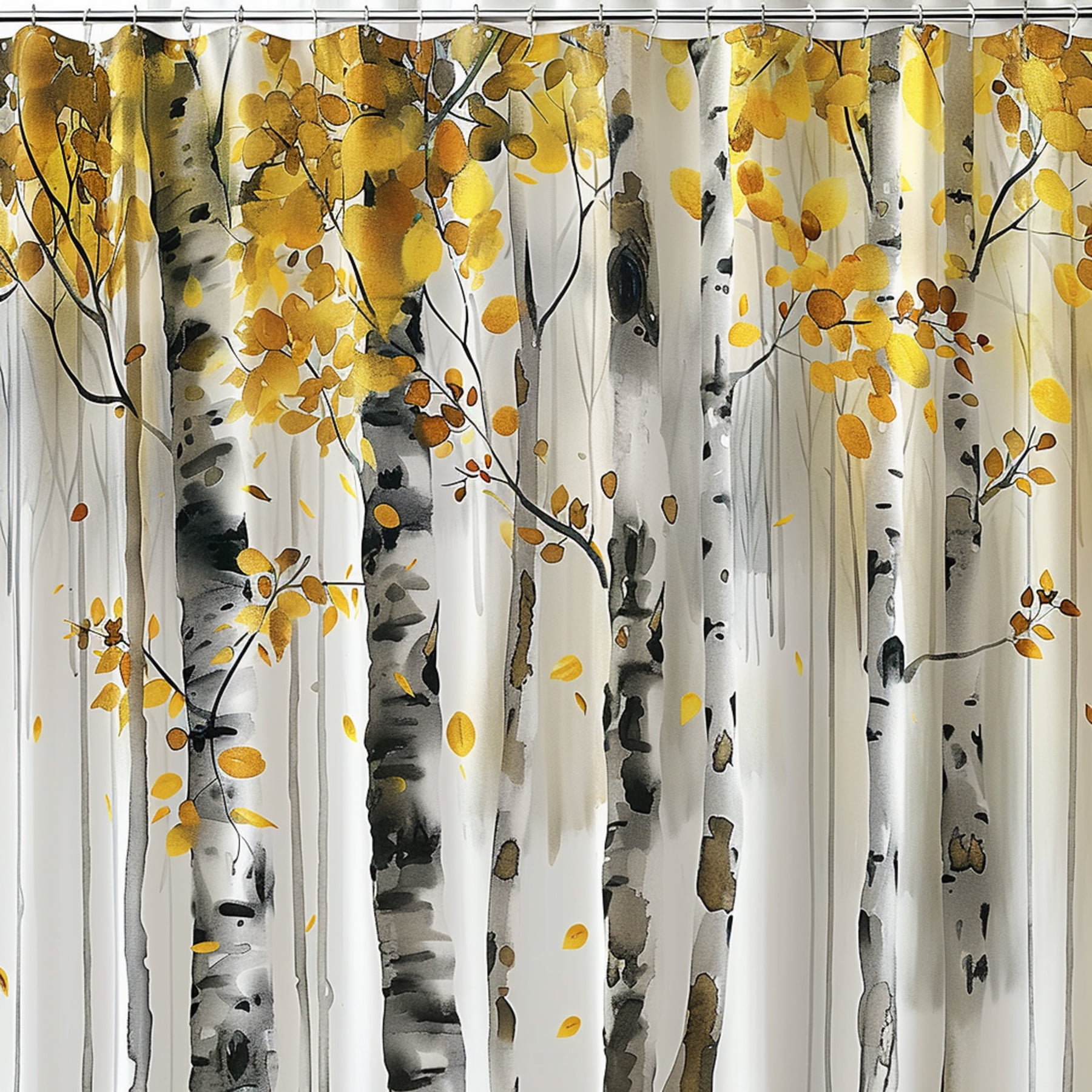 Natureinspired Birch Trees and Yellow Leaves Shower Curtain with ...