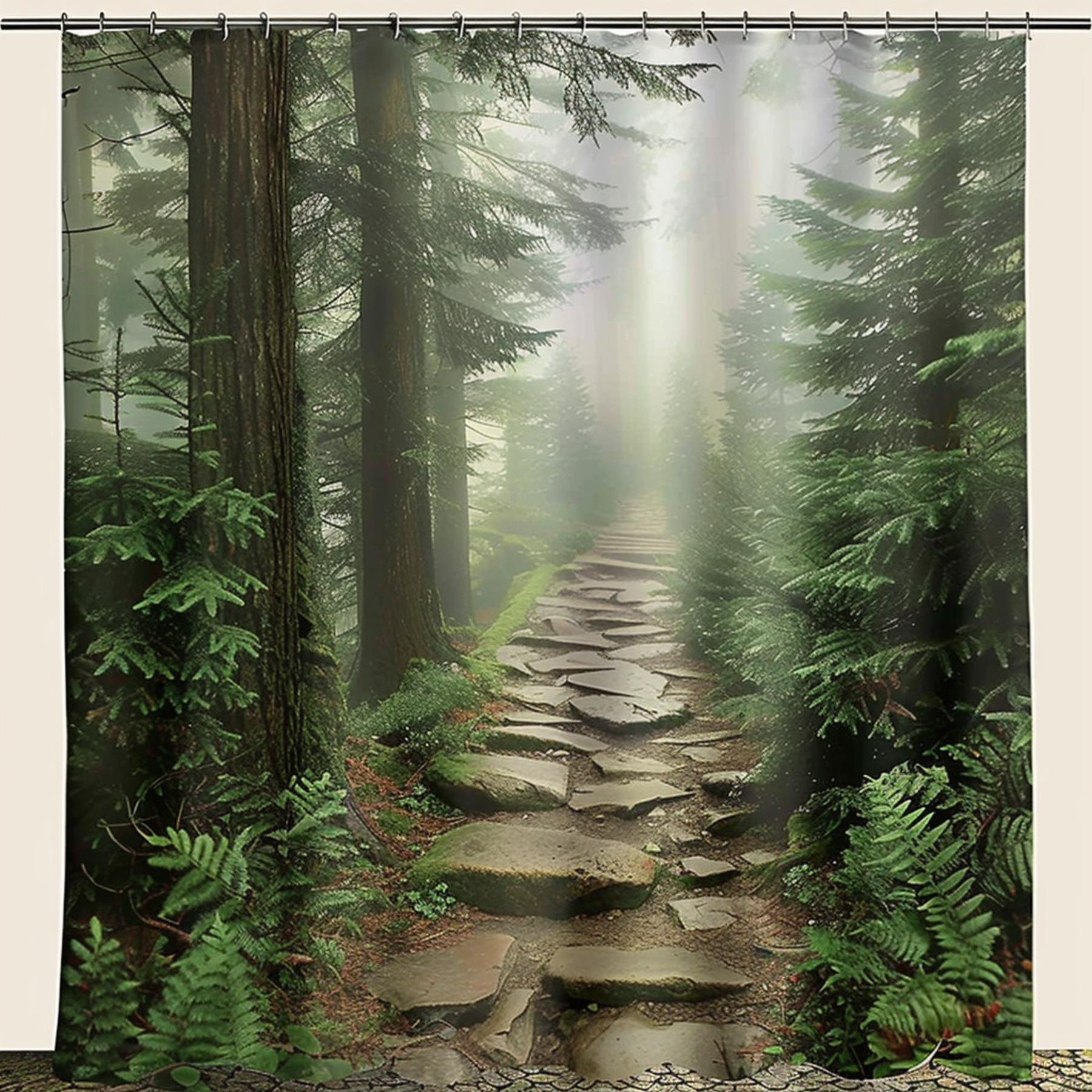Natureinspired Foggy Forest Path Shower Curtain with Chinese Landscape ...