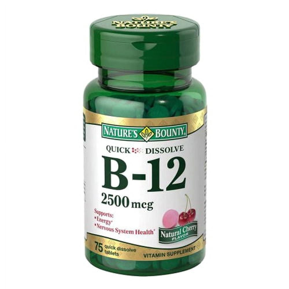 Natures Bounty Vitamin B-12 2500 mcg Quick Dissolve Tablets, Natural Cherry Flavor, 75 ea ...