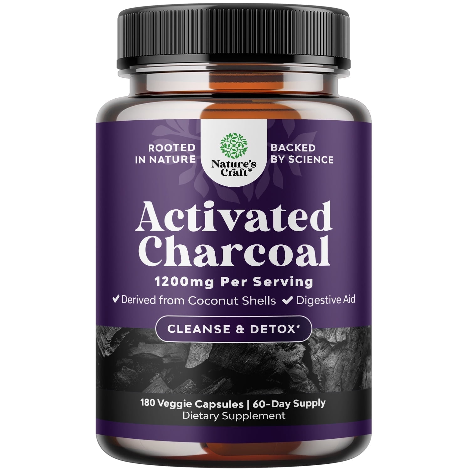 Natures Craft 1200mg Activated Charcoal Capsules, Detox & Bloating ...