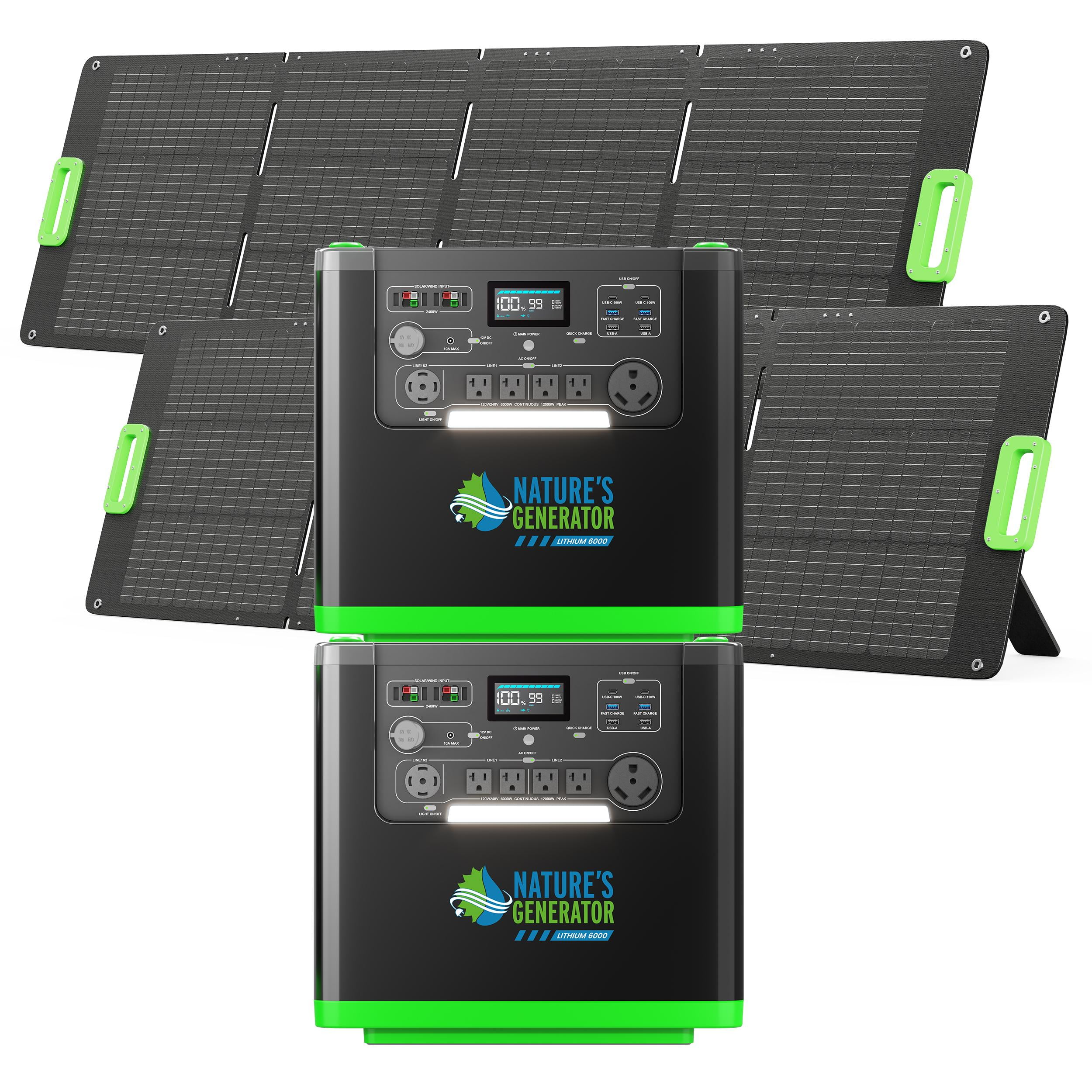 Natures Generator 2 Packs 3840Wh Solar Generator + 2 Packs 200W Folding ...
