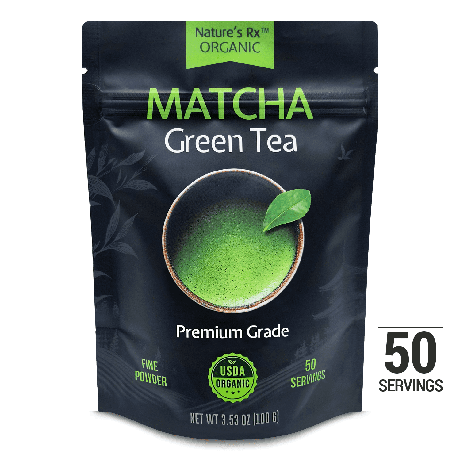Natures Rx USDA Organic Matcha Tea Powder Premium Grade 100g Pack | 50 ...