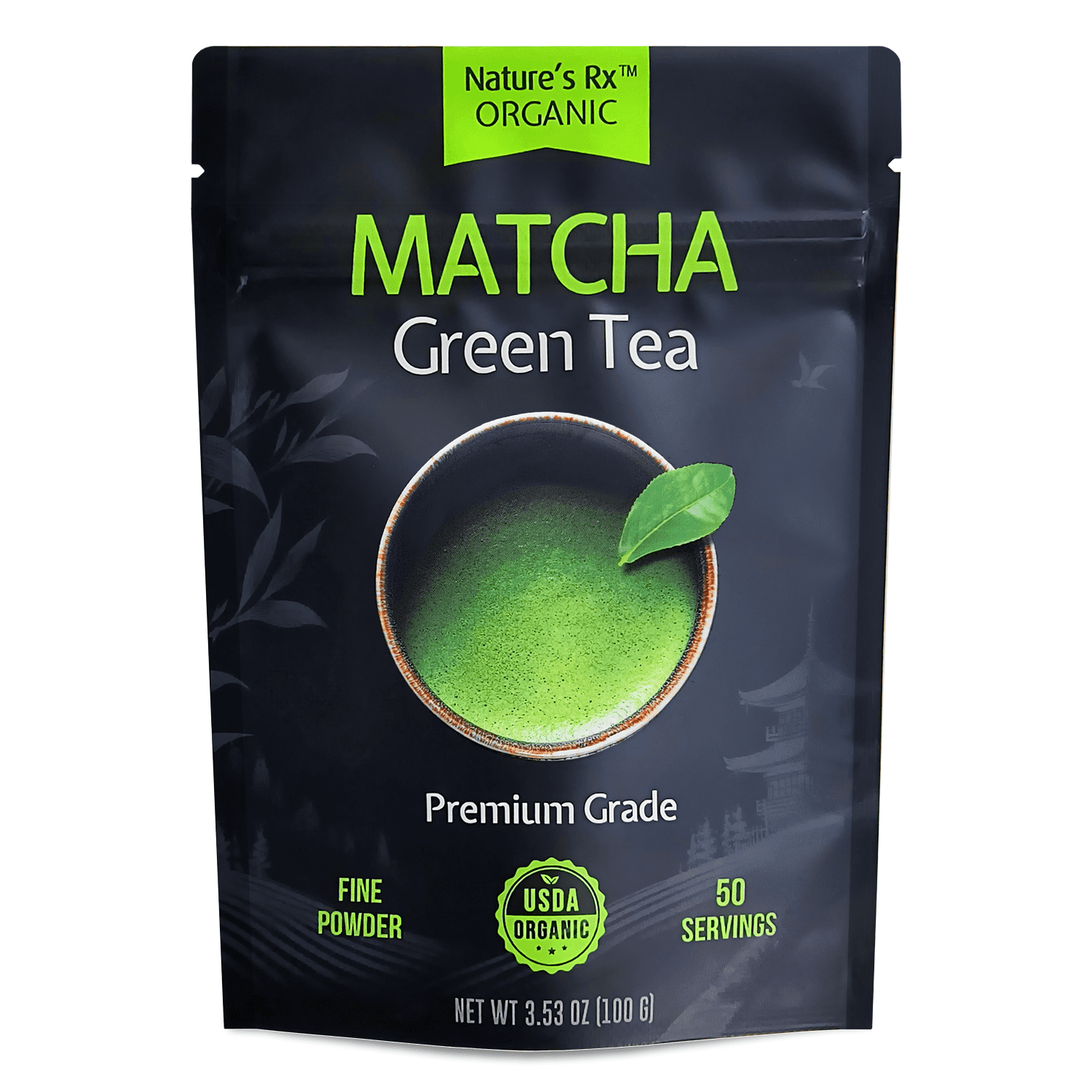 Natures Rx USDA Organic Matcha Tea Powder Premium Grade 100g Pack | 50 ...