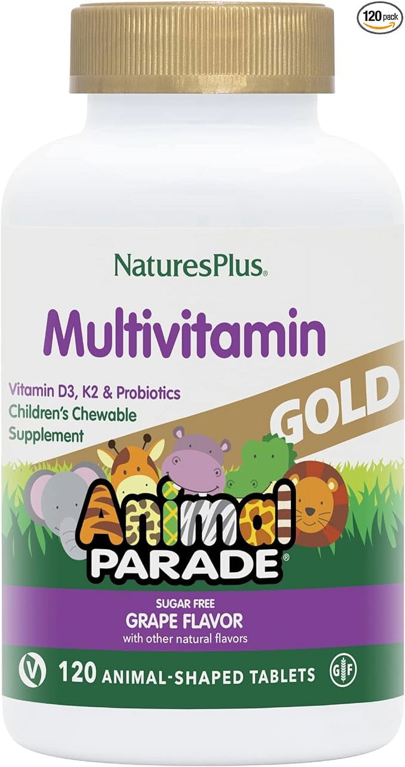 NaturesPlus Animal Parade Gold Children's Multivitamin, Grape Flavor ...