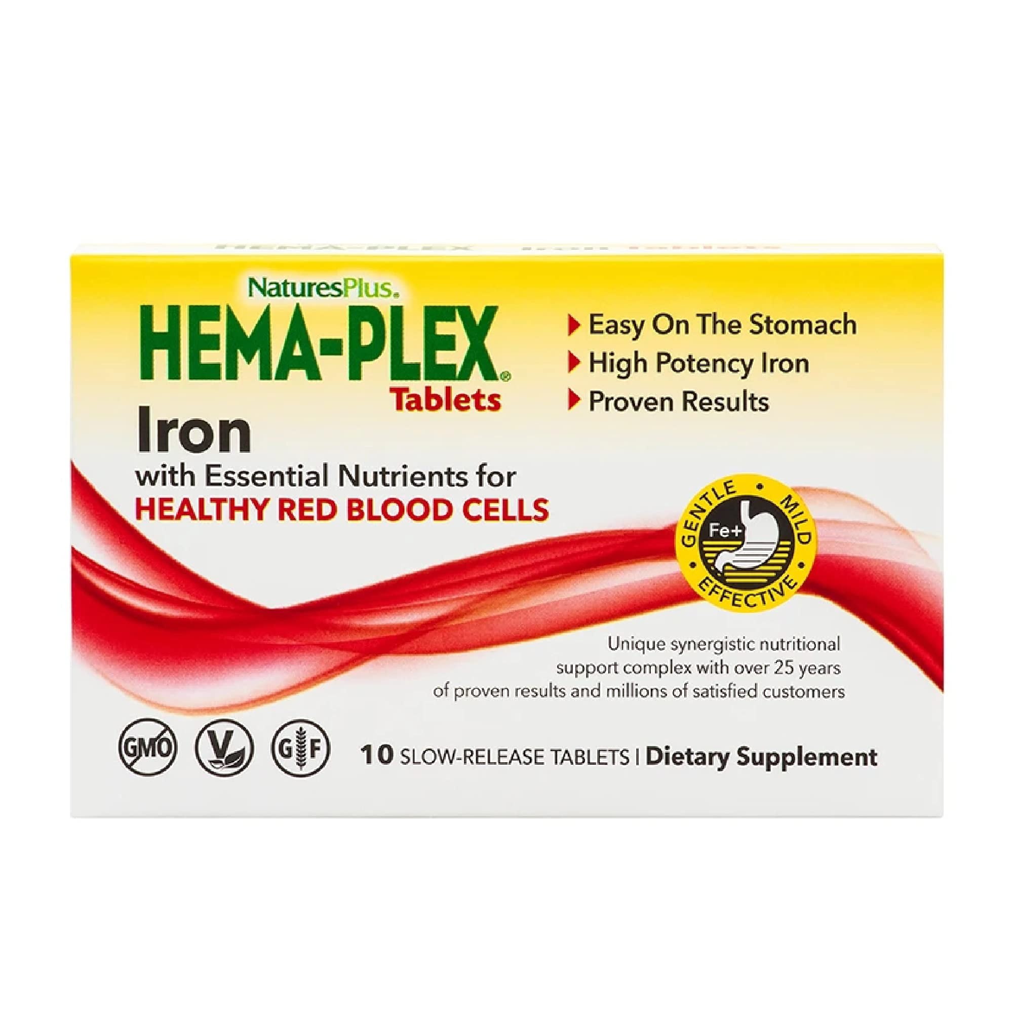 NaturesPlus Hema-Plex Iron - 10 Slow-Release Tablets - 85 mg High ...