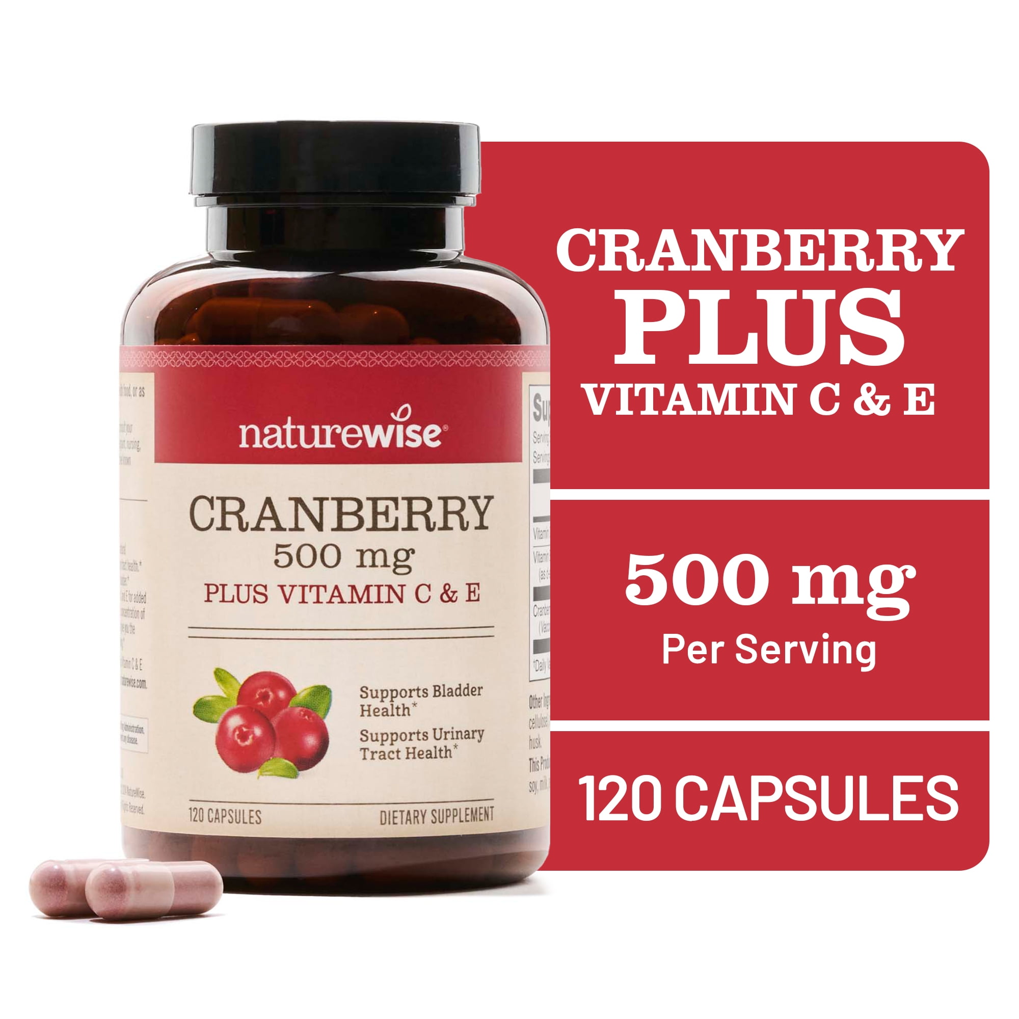 Naturewise Cranberry Extract Pills - 12,500mg* Cranberries with Vitamin ...