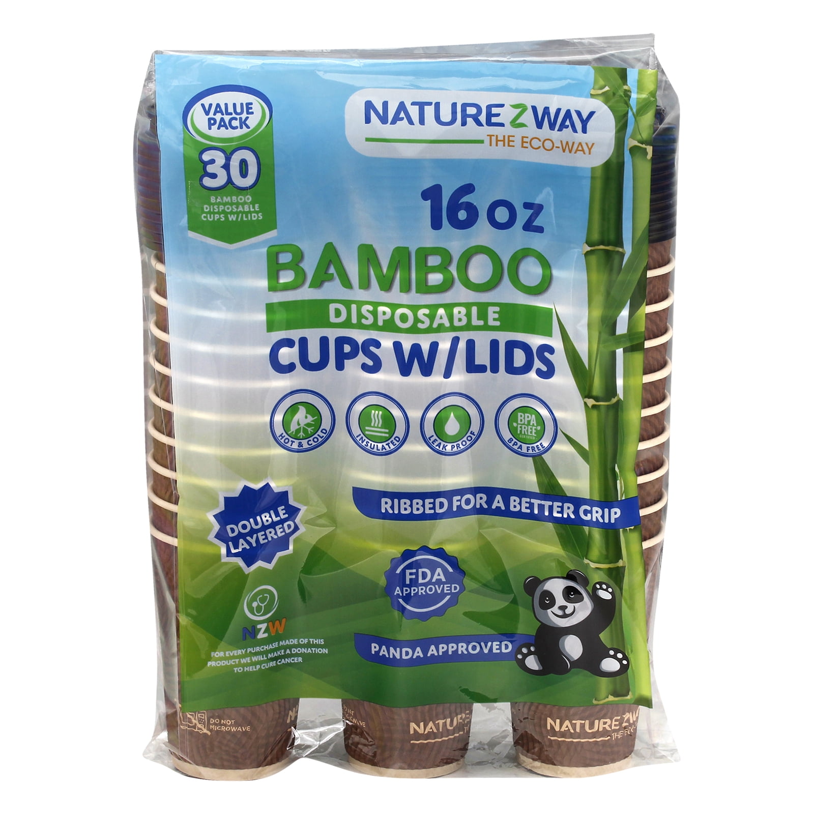 Naturezway - Cups W/lids Bamboo 30 Ct - Case Of 8-30 Ct - Walmart.com