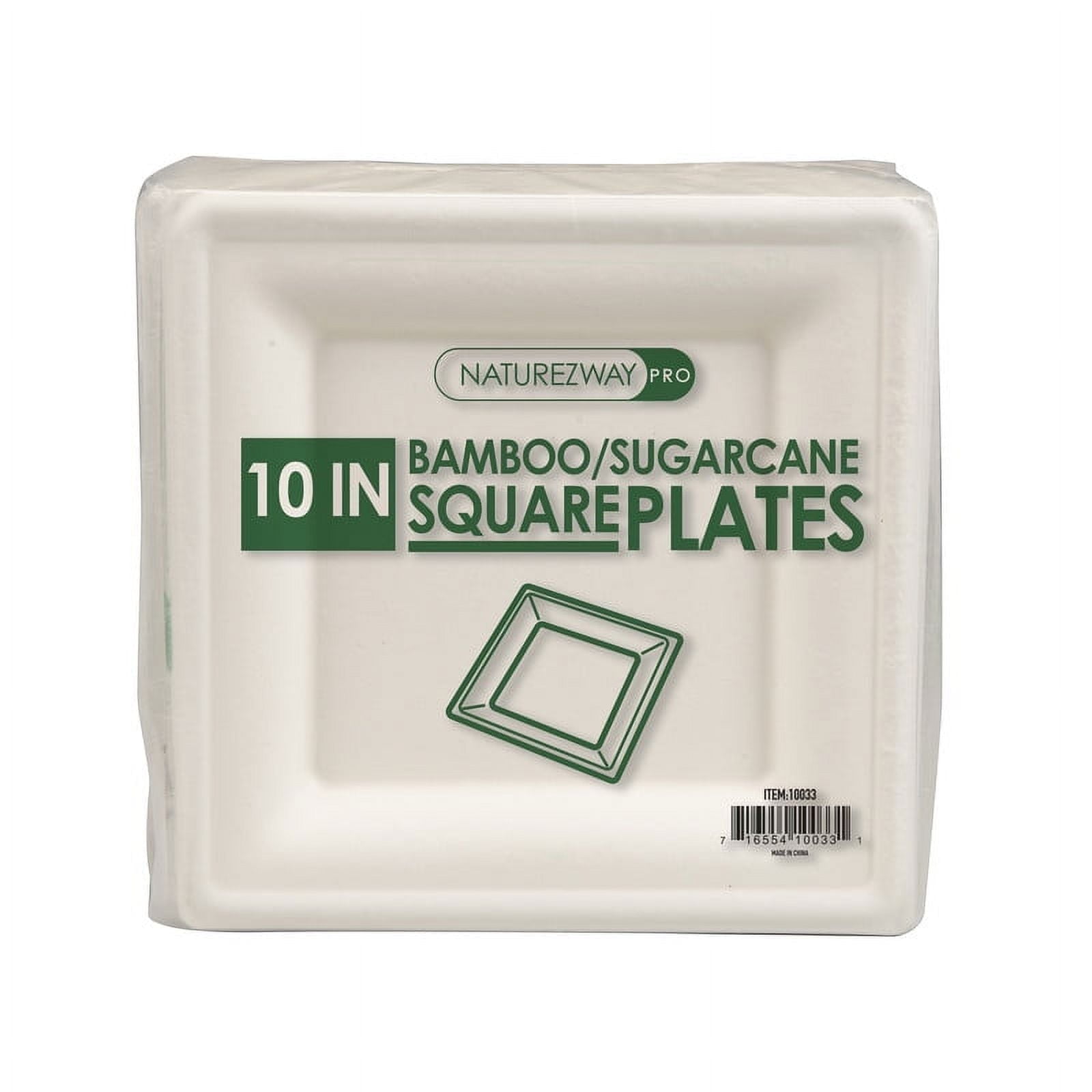 10" Bamboo & Sugarcane Square Plates (250 Pack) - Leak-Proof, Heavy ...