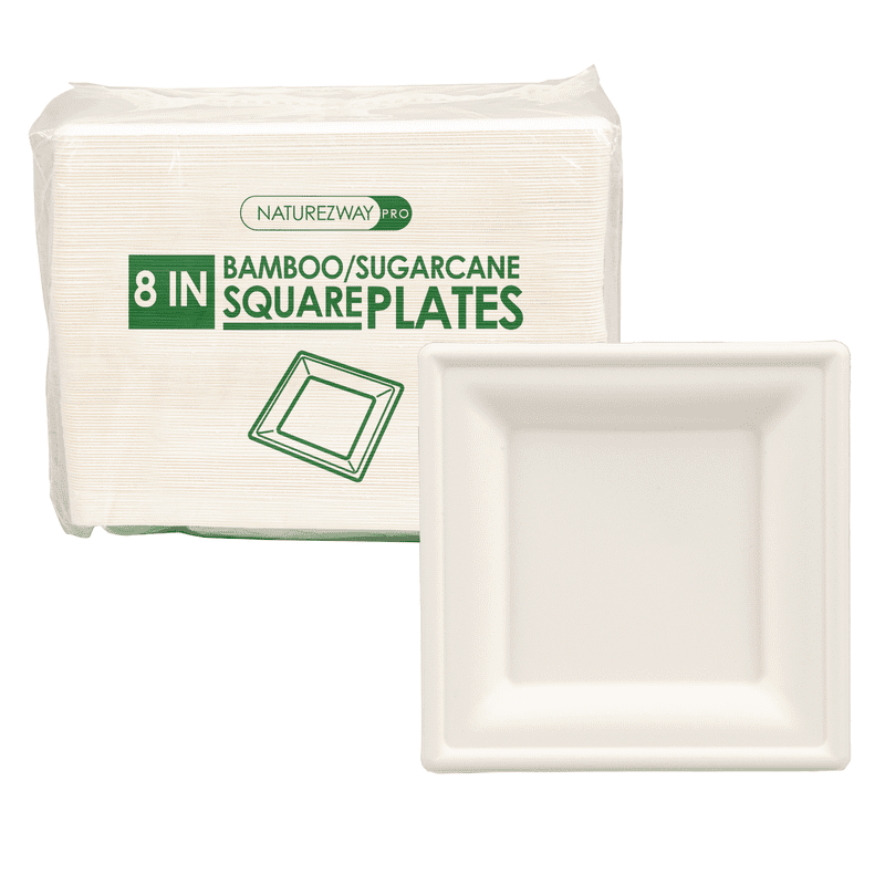 Naturezway Pro 8" Bamboo & Sugarcane Square Plates | 125 Pack | Freezer ...