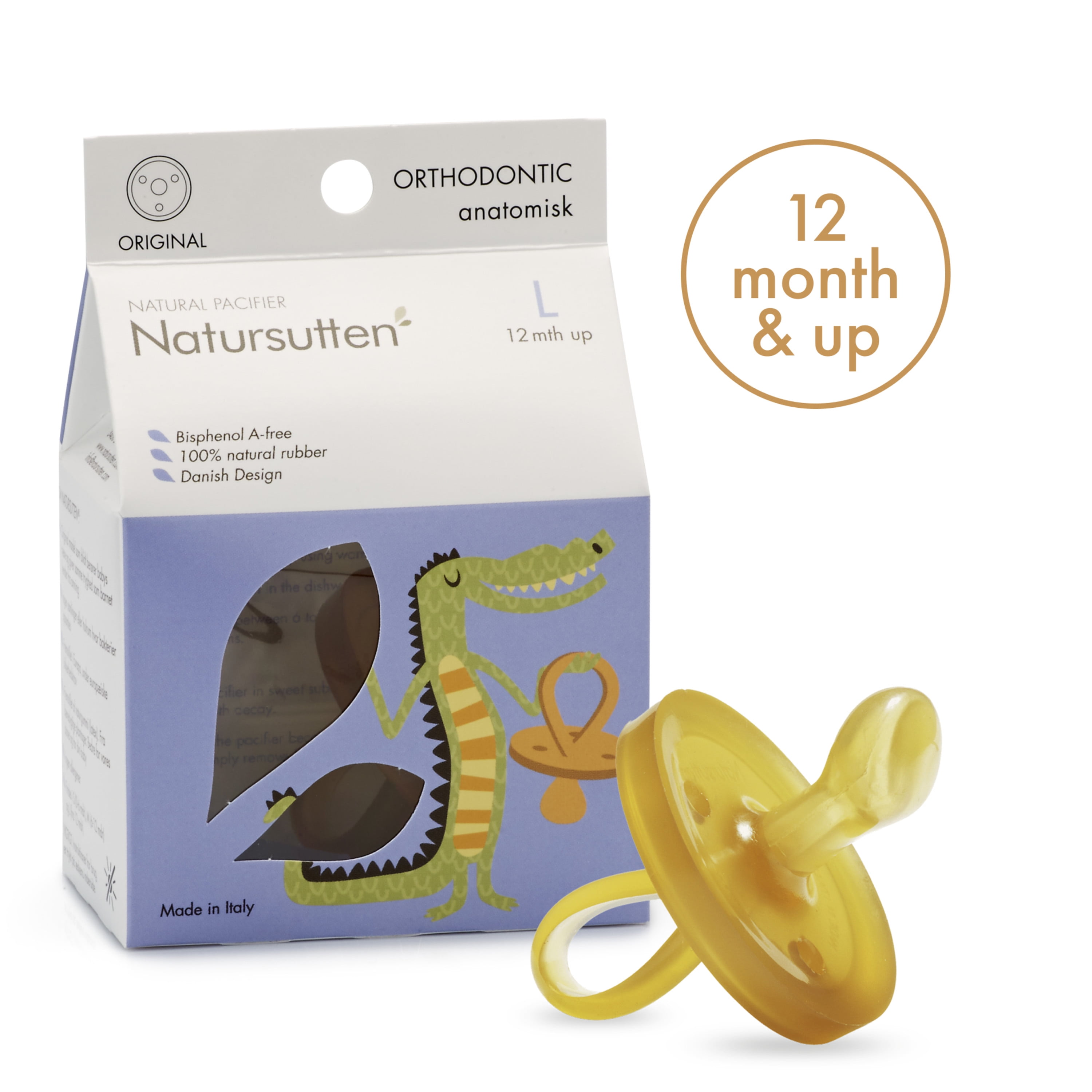 Natursutten Orthodontic Pacifier 12+ Months, Natural Rubber Baby ...