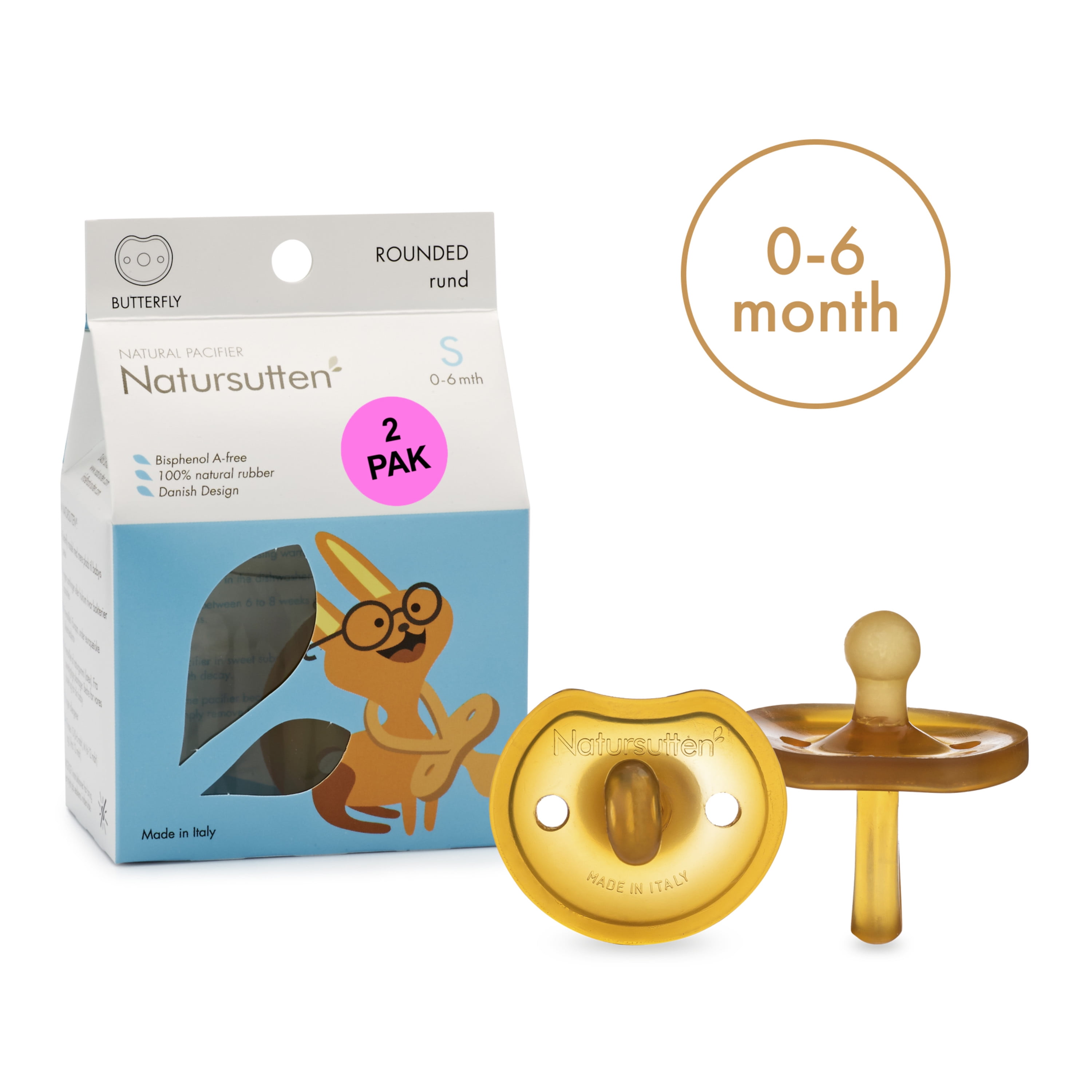 Natursutten Organic Infant Pacifier 0-6 Months, Butterfly Rounded, 2pk ...
